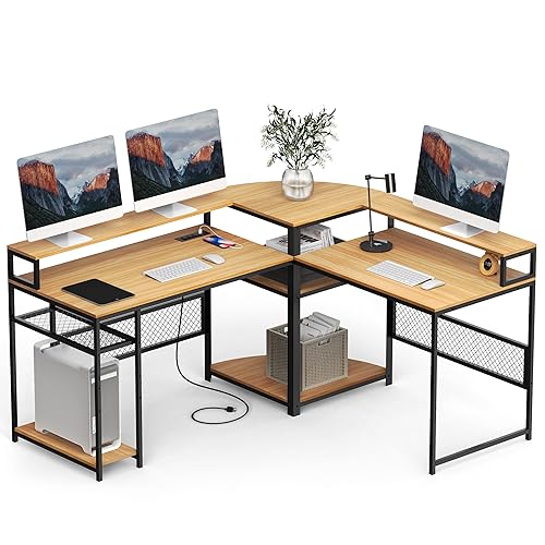 AYEASY 66" Computer Desk L Shaped Desk with Storage, Reversible Corner ...