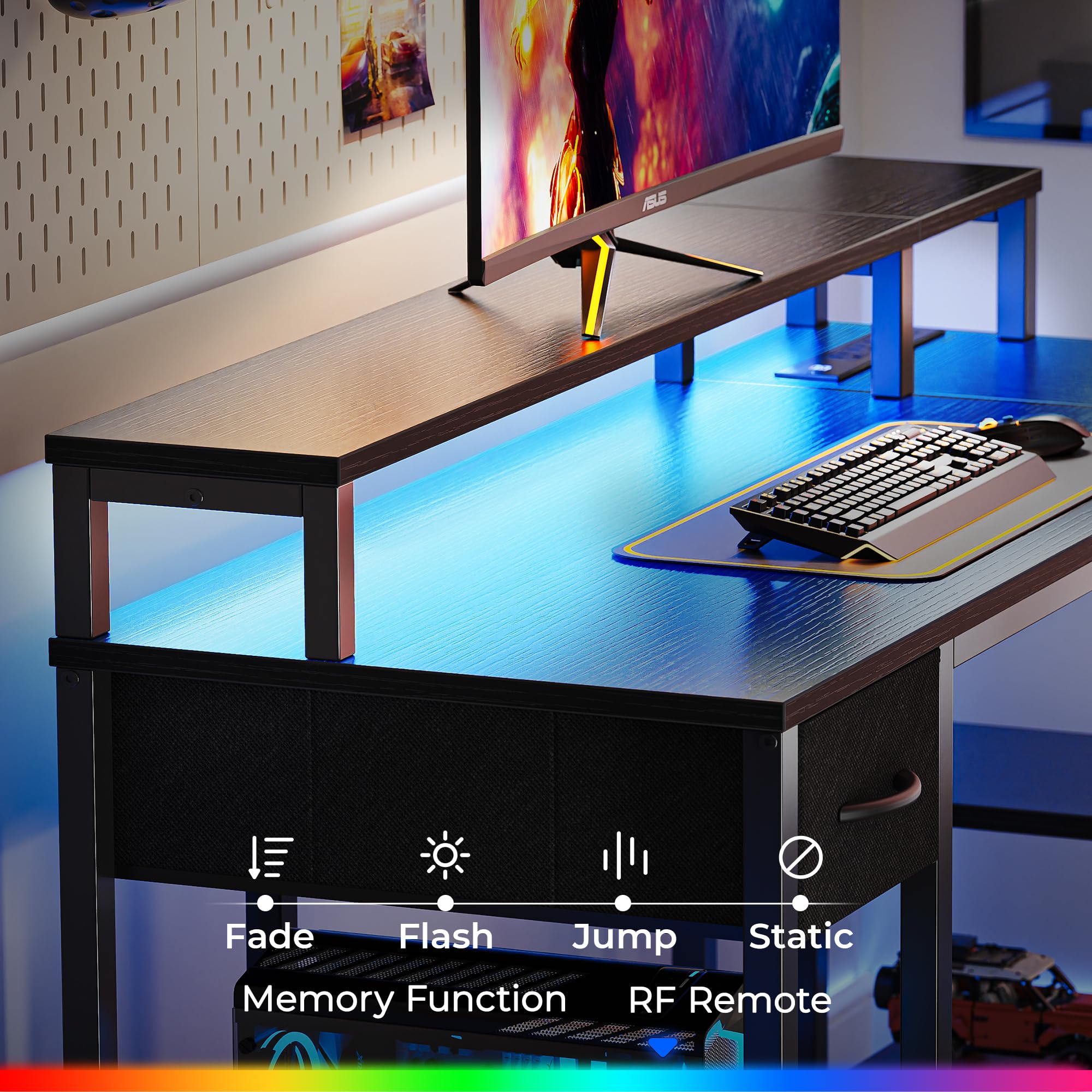 Mua 47 inch Reversible L Shaped Desk with LED Lights & Power Outlets ...