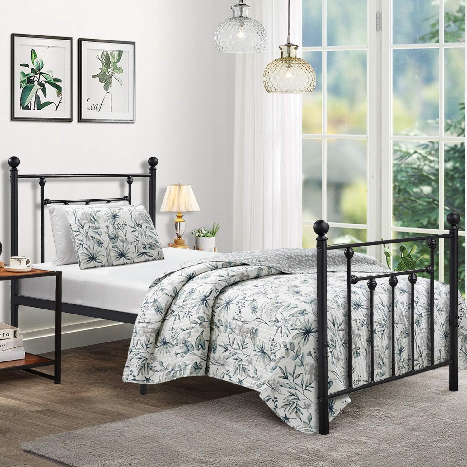 Twin Size Bed Frame VECELO Metal Platform Mattress Foundation Box
