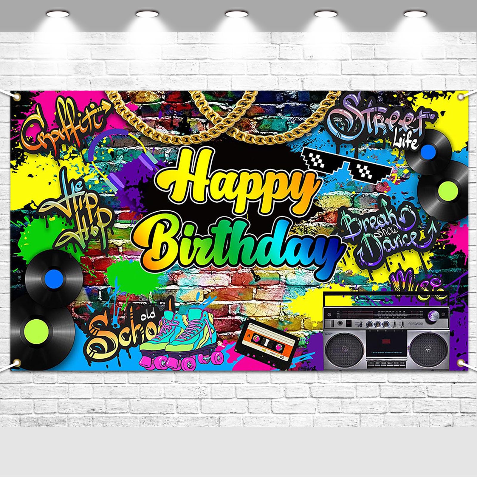 Avezano Hip Hop Birthday Party Backdrop Throwback Retro Birthday Banner ...