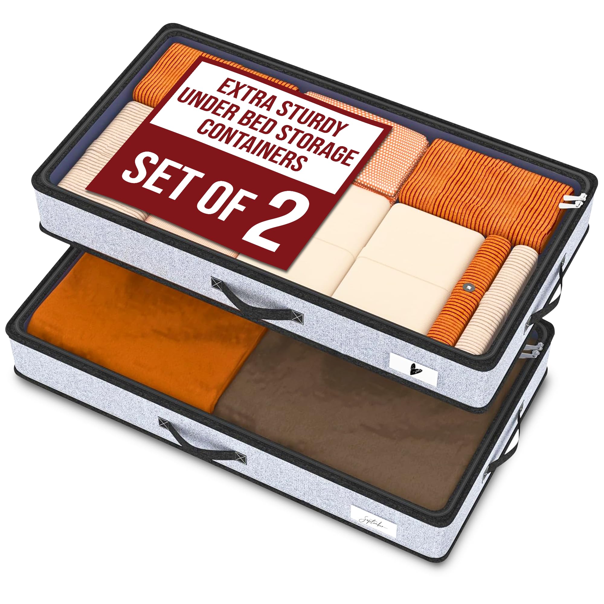 Extra Sturdy Under Bed Storage Containers - 6'' Tall Organizer Bins ...