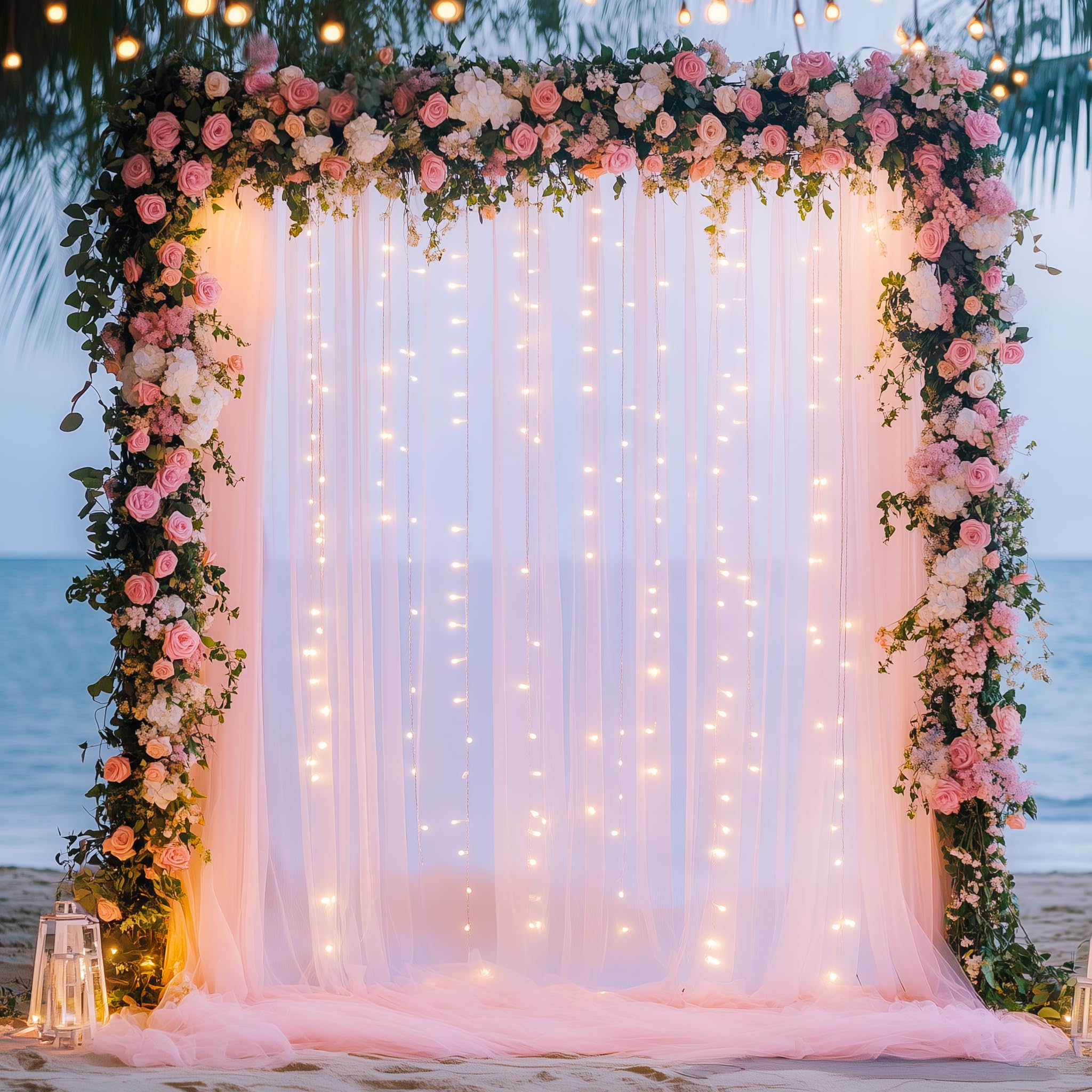Fomcet Pink Tulle Backdrop Curtains with Lights String 10FT X 10FT ...