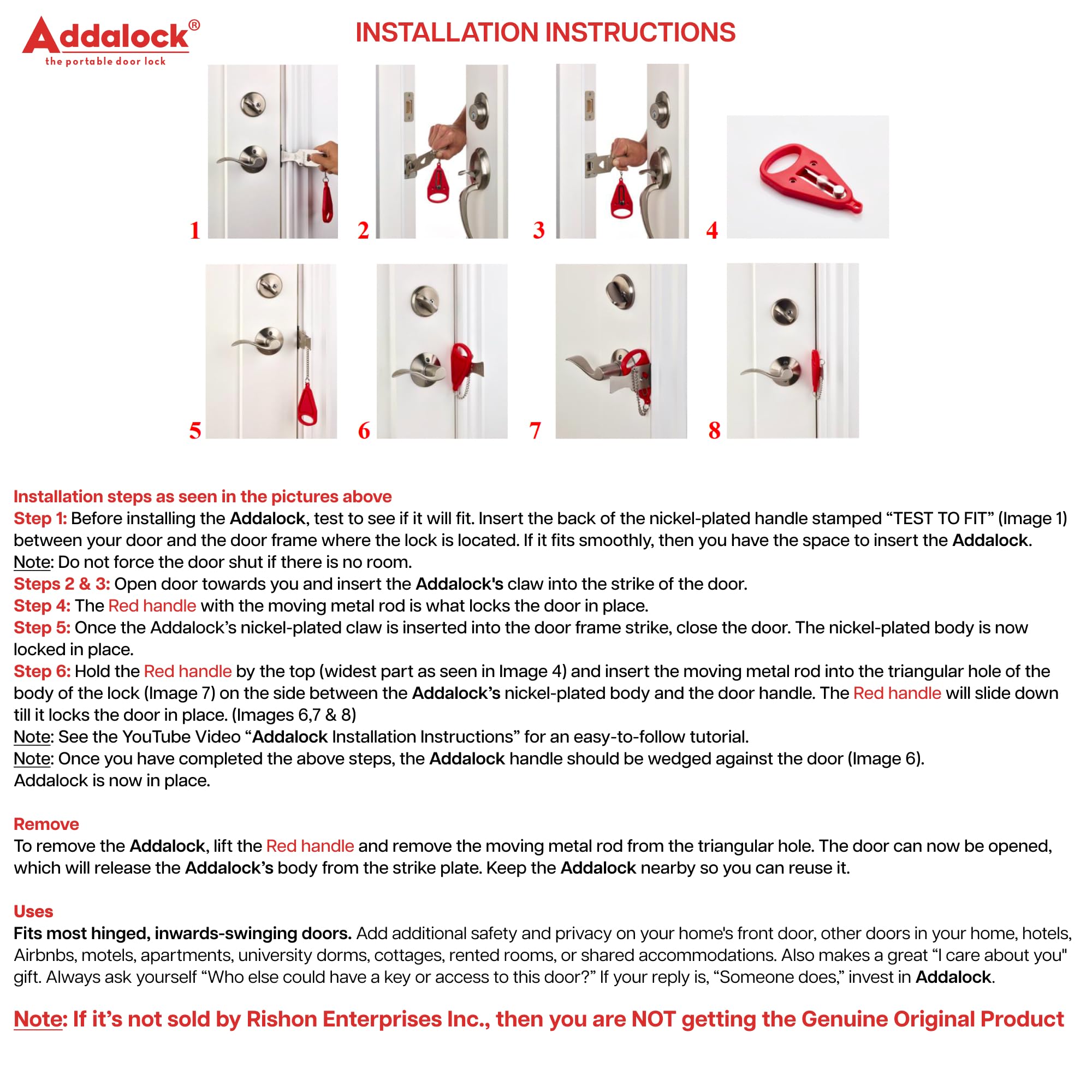 Addalock The Original Portable Door Lock For Travel & Home Security ...