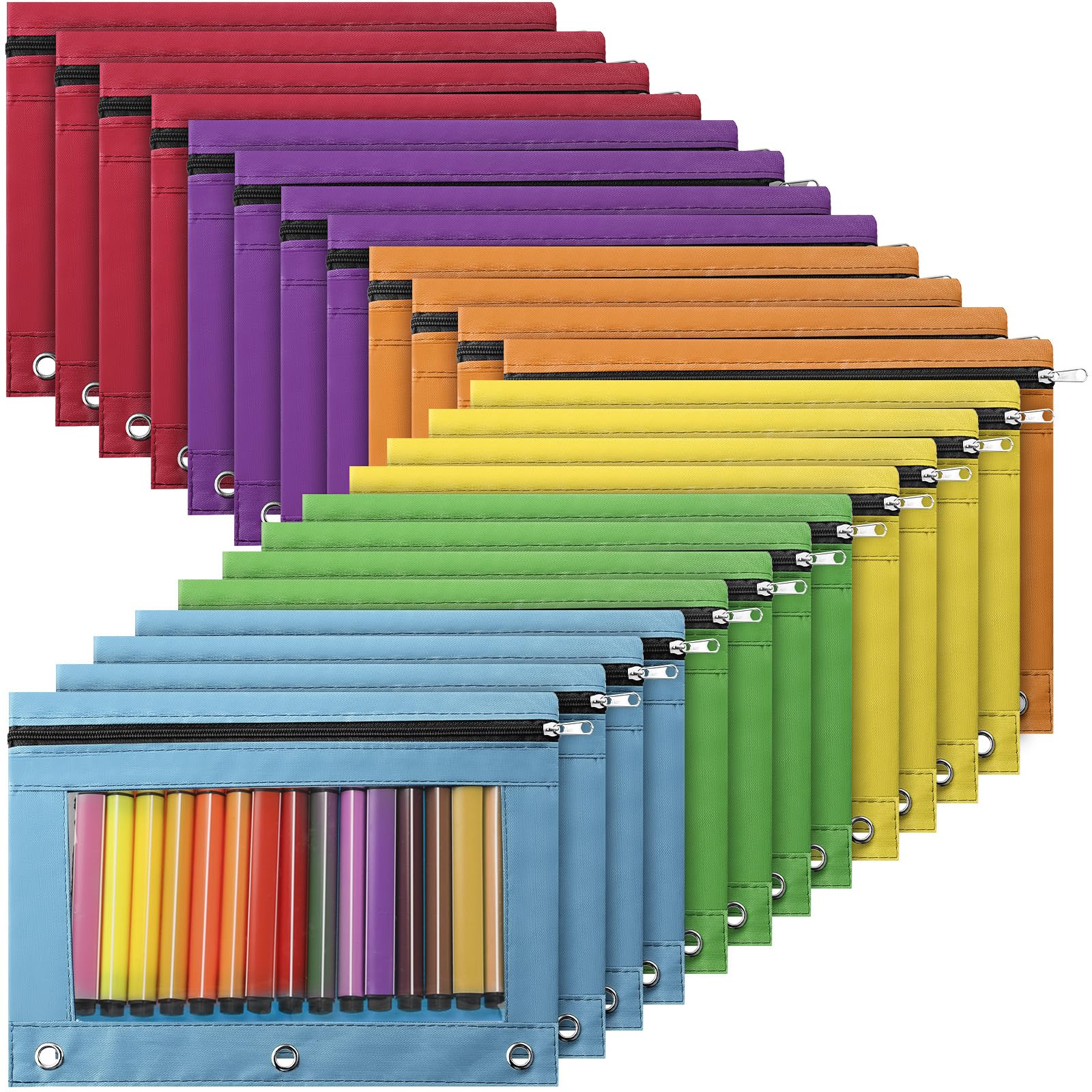 Marspark 48 Pieces 3 Ring Pencil Pouch Bag Bulk Zipper Pouches for 3 ...
