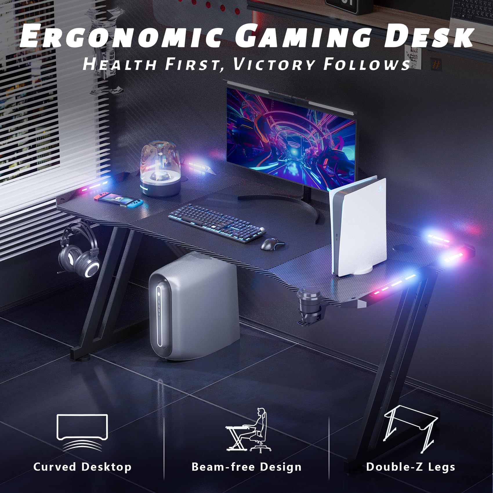 Mua HLDIRECT 47 Inch Gaming Desk with LED Lights, Large RGB Computer ...