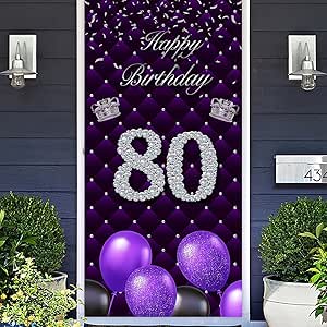 Amazon.com: Happy 80th Birthday Purple Banner Backdrop Photo Booth ...