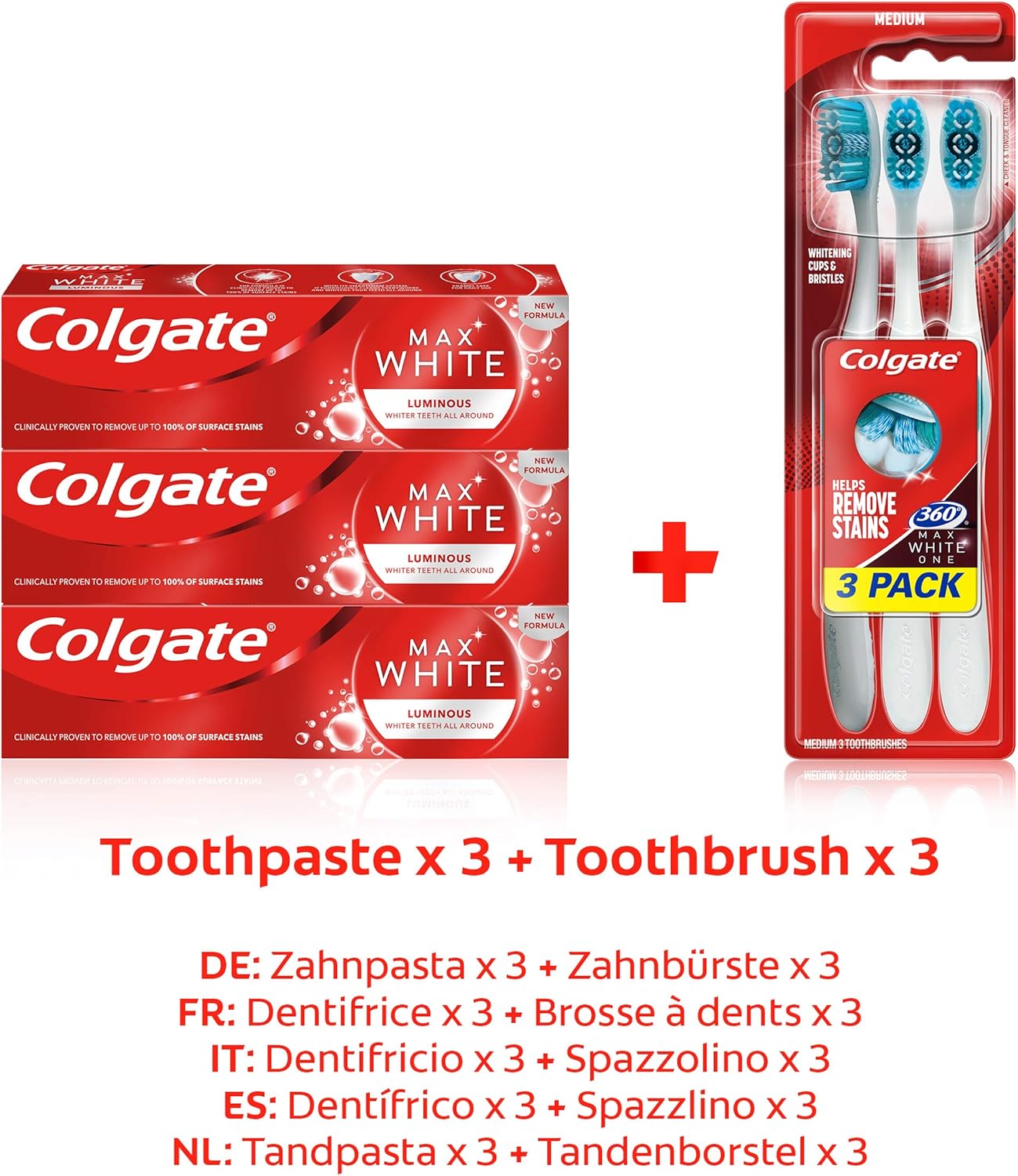 Colgate Bundle Kit with Max White Luminous Toothpaste 3 x 75 ml and Max ...