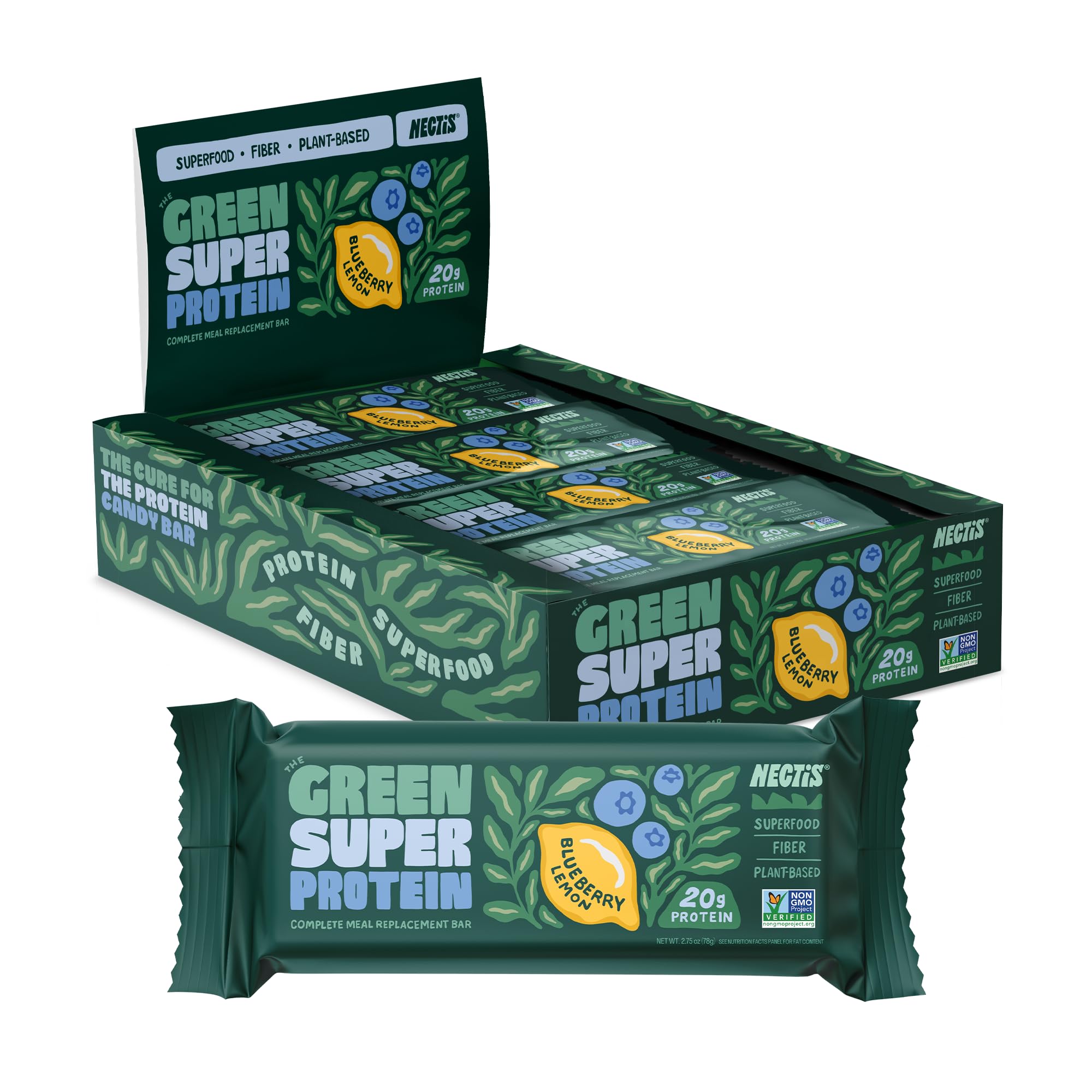 Mua Nectis Green Super Protein Meal Bars, Blueberry Lemon, 20g plant protein, Organic Greens ...