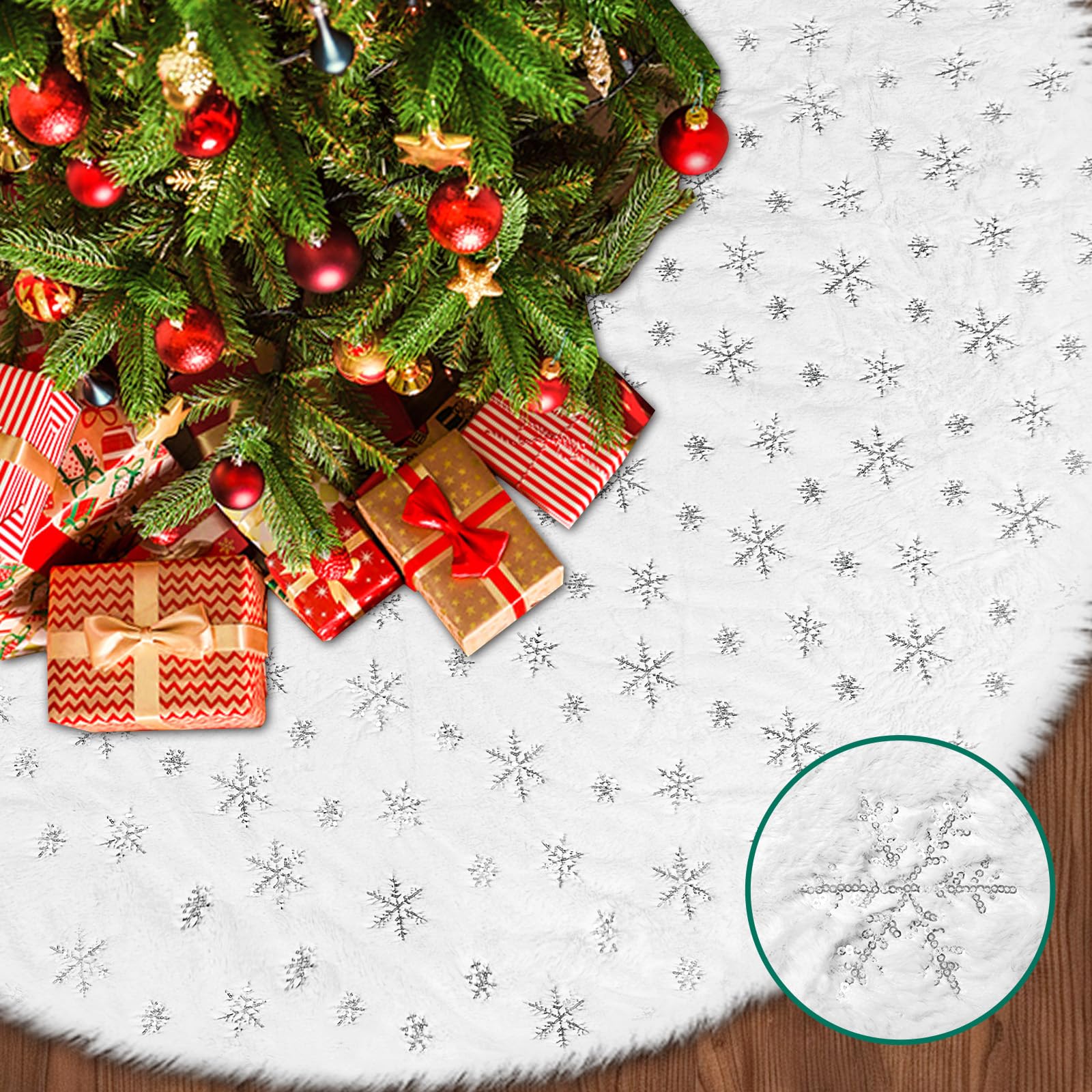 Christmas Tree Skirt Extra Large 72 Inch Thick White Plush Faux Fur ...