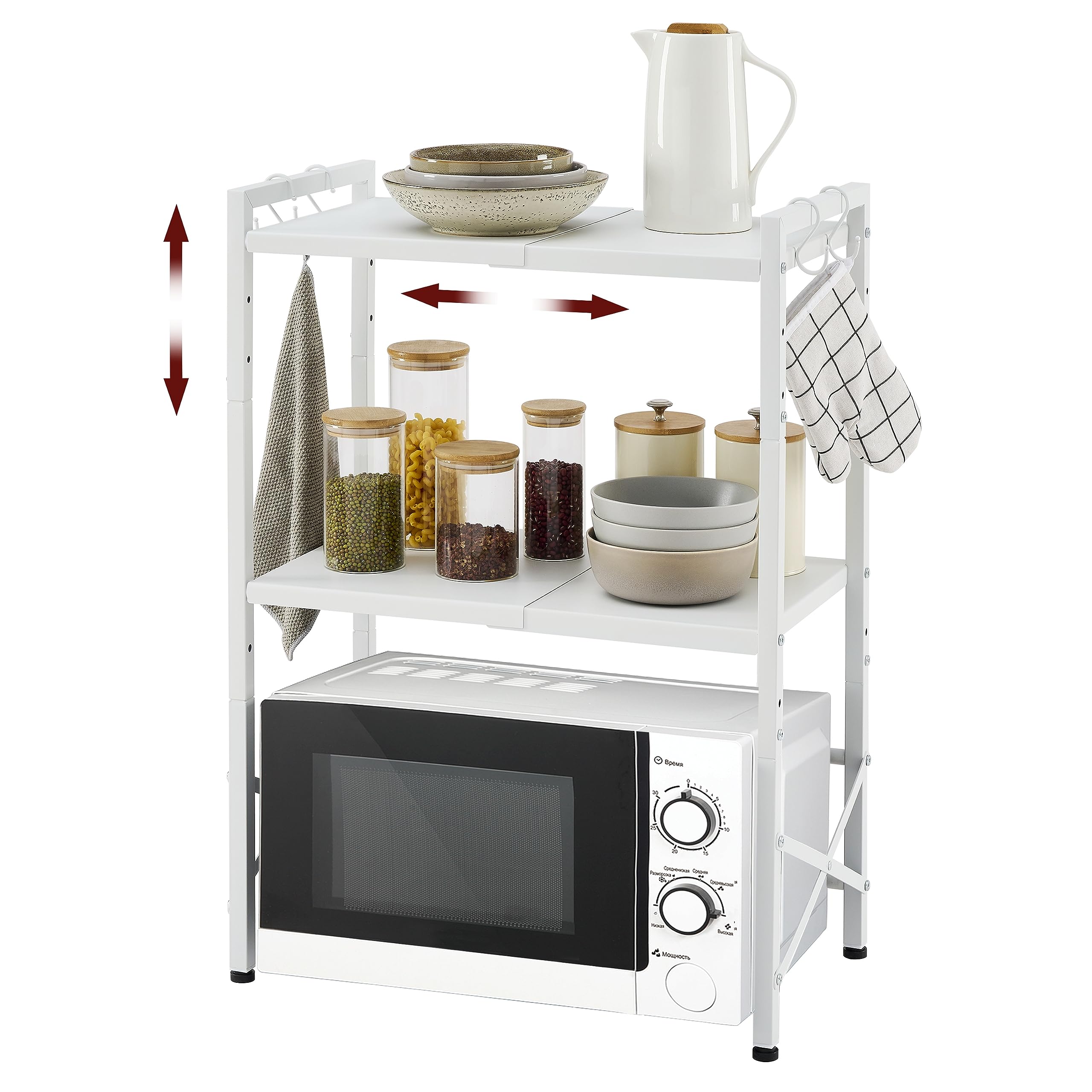 Hoctieon 3-Tier Expandable Microwave Oven Rack with 4 Hooks, Expandable ...
