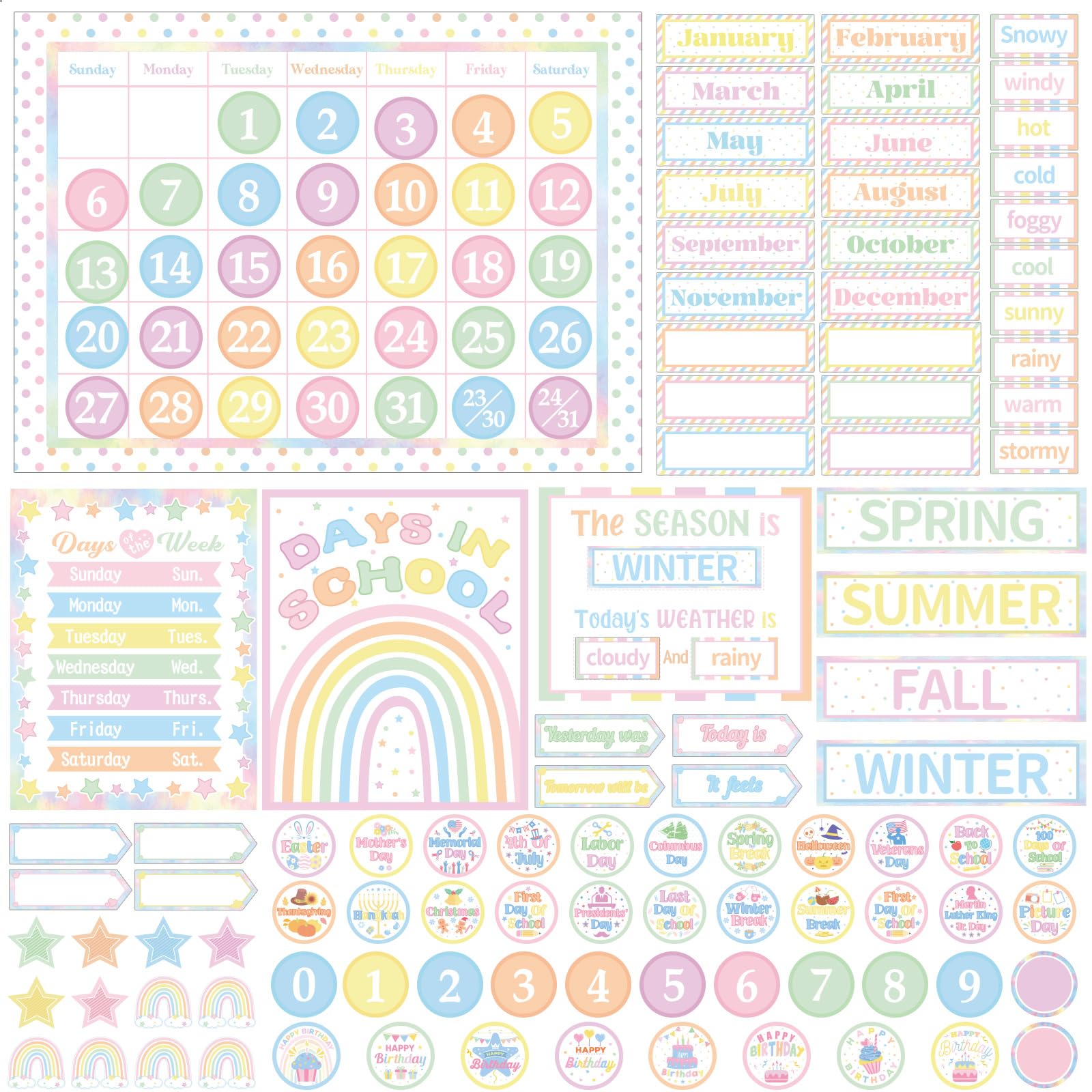 Gilprop 162 Pcs Pastel Pop Classroom Calendar Bulletin Board Set for ...