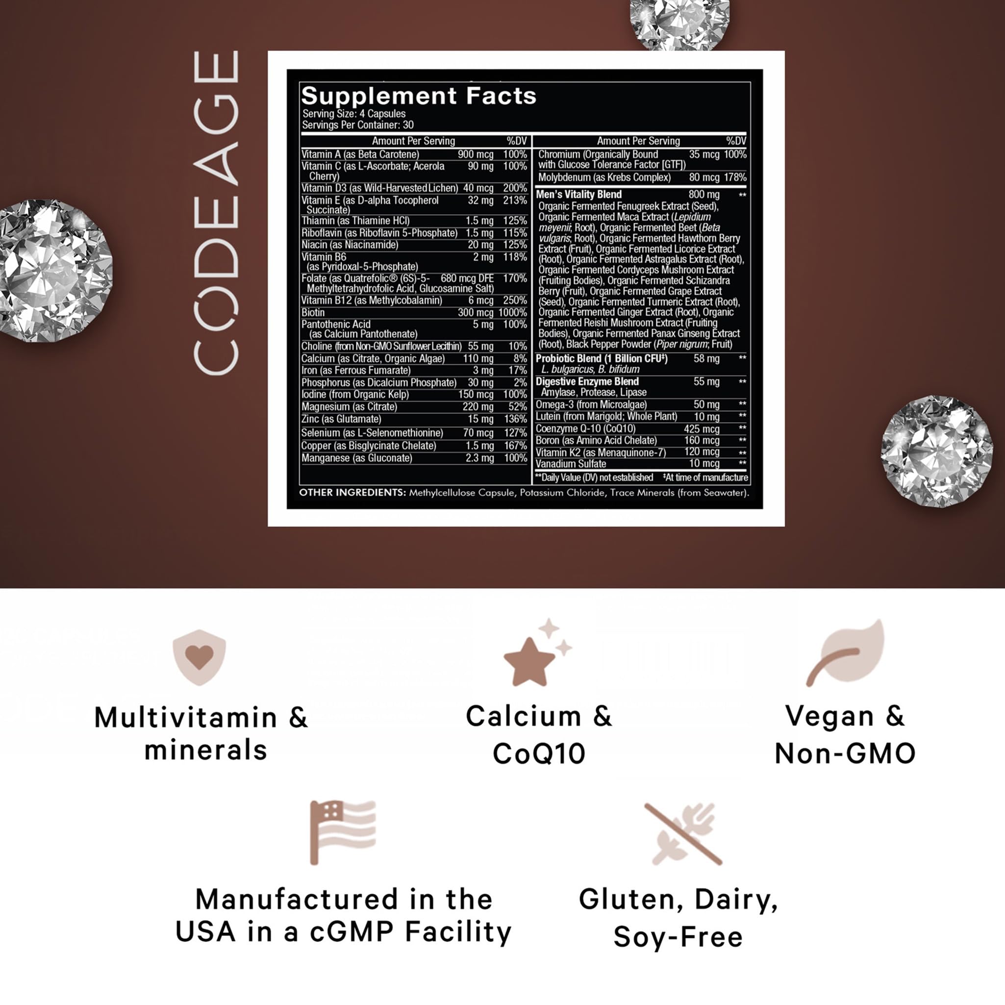 Mua Codeage Men’s Daily Multivitamin Supplement, 25+ Vitamins & Minerals For Adults, Organic ...