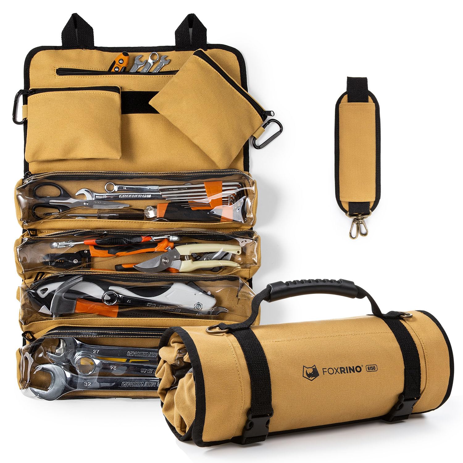 Mua Foxrino Tool Roll Bag, Roll Up Tool Bag with 4 Clear Pockets & 2 ...