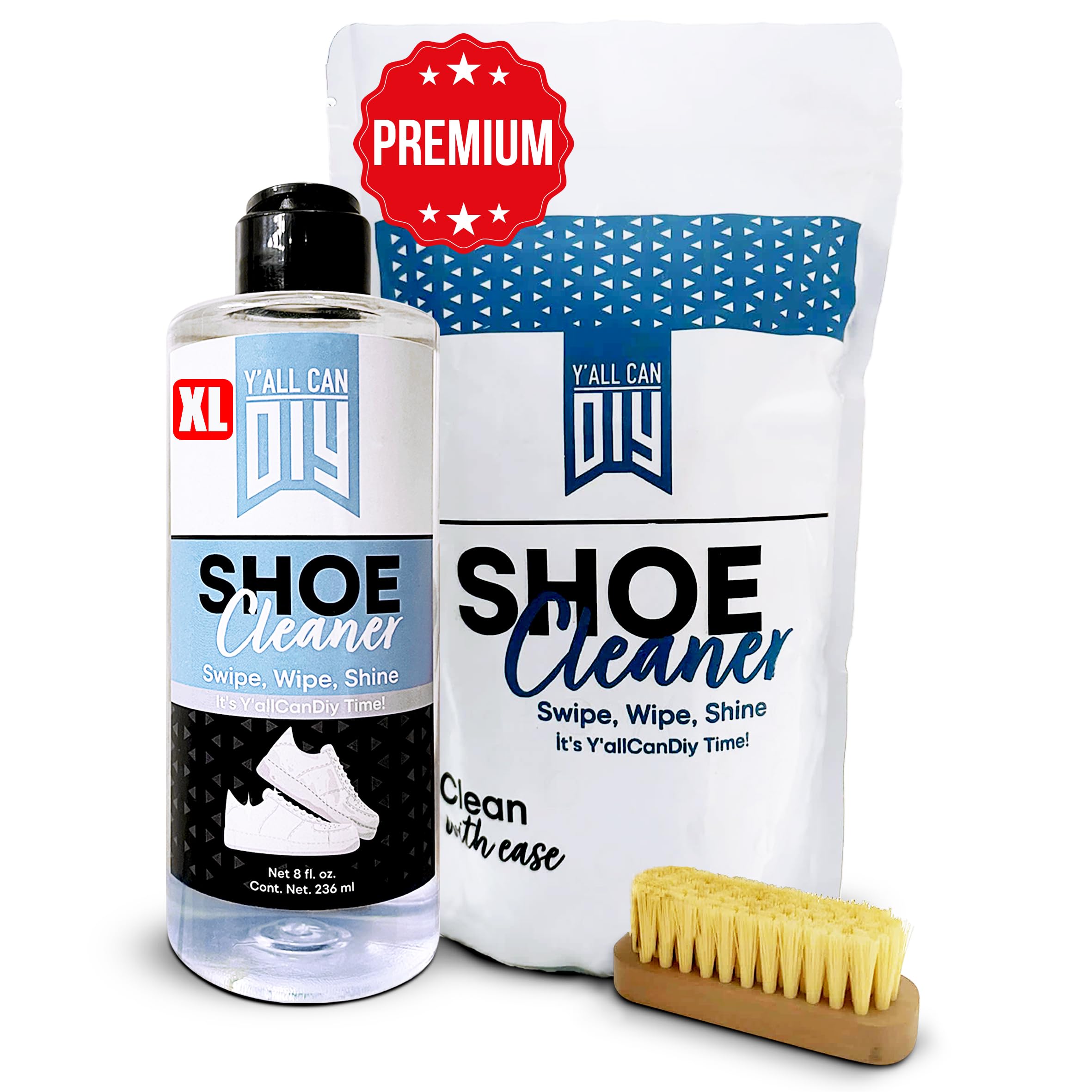 Y'allCanDiy Shoe Cleaner Kit- Boot Sneaker Cleaning Solution 8 fl.oz. and Brush for White, Pink ...