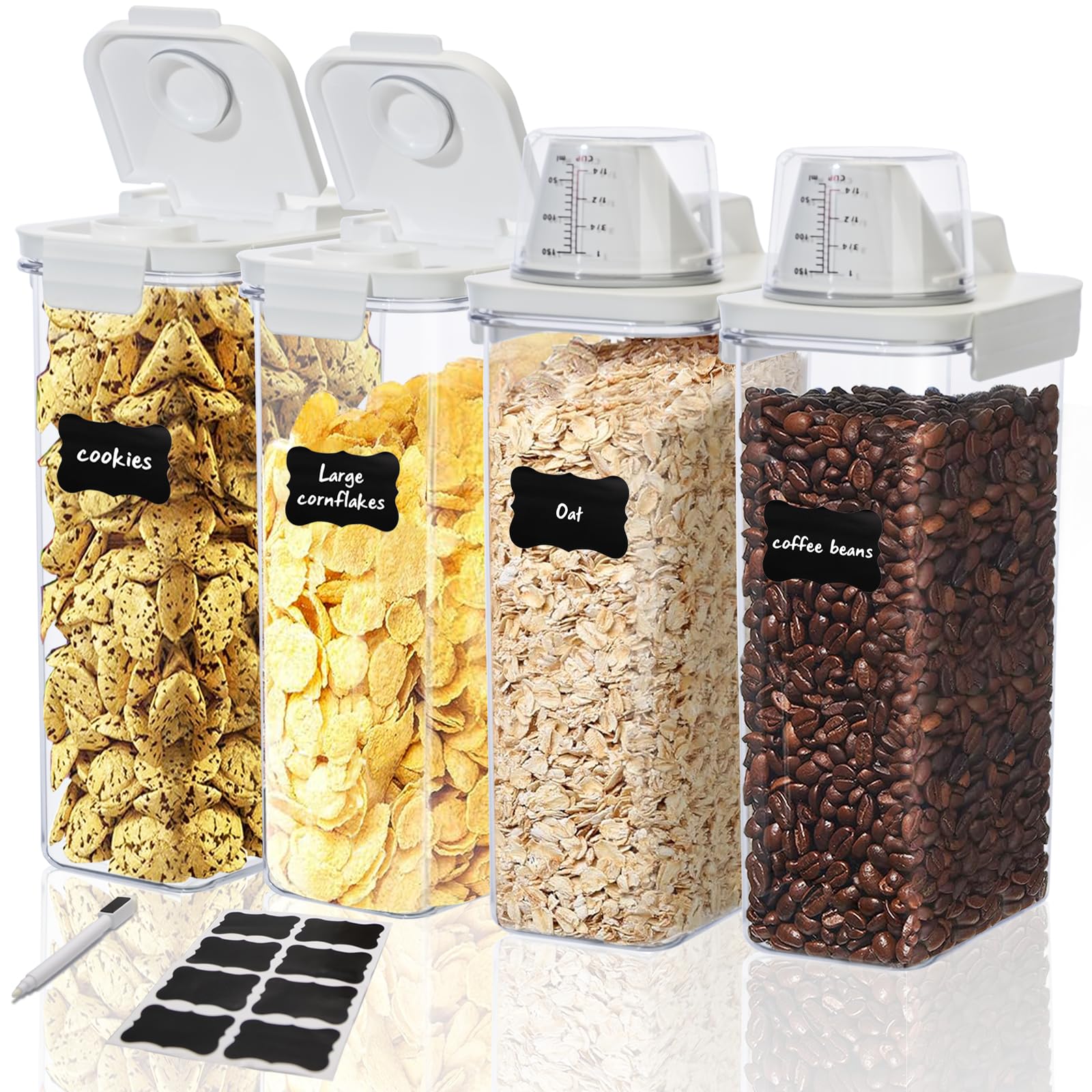 XhOSLAnd Cereal Containers Storage Set, 4 PCS Airtight Food Storage Containers with Flip-Top ...