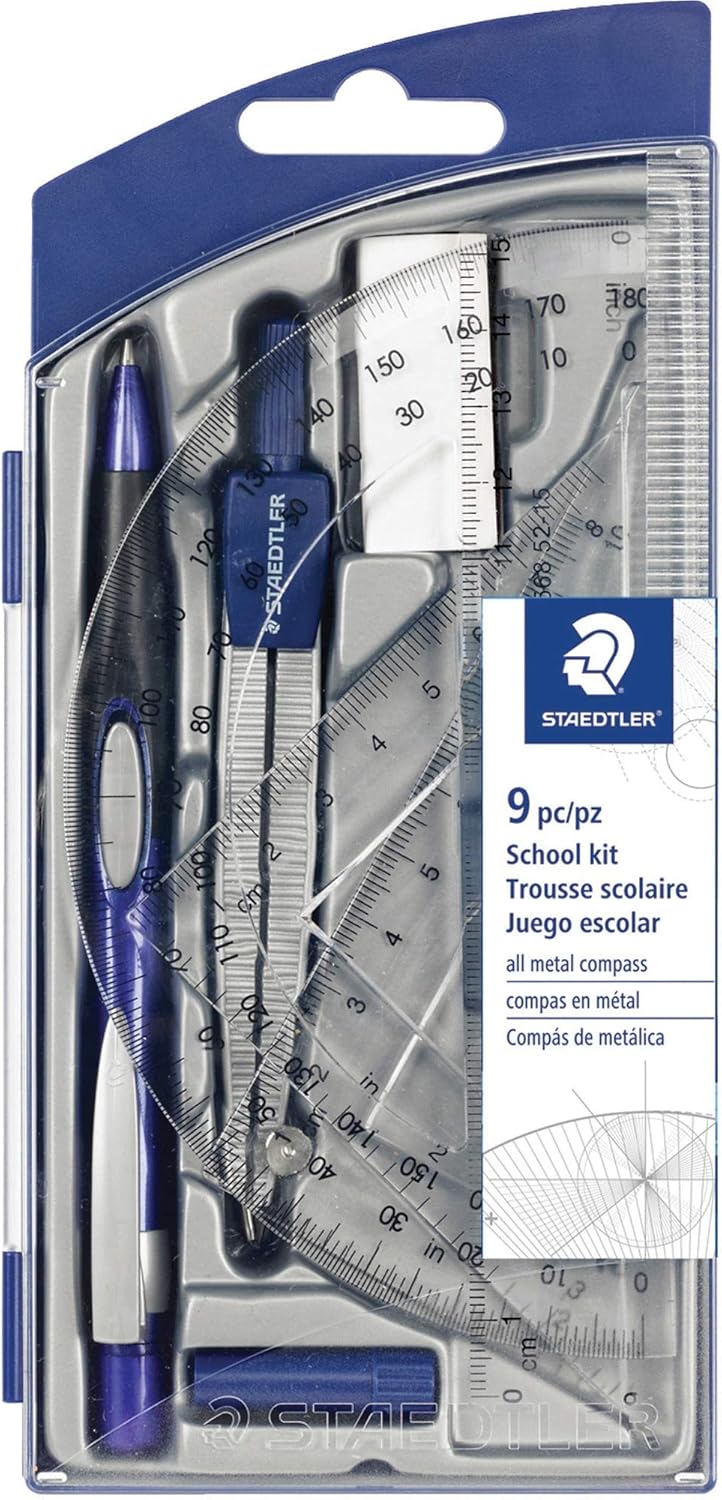 Staedtler 9 Piece Math Set - STMath Set, 9 Pcs, Blue/Silver: Amazon.ca ...