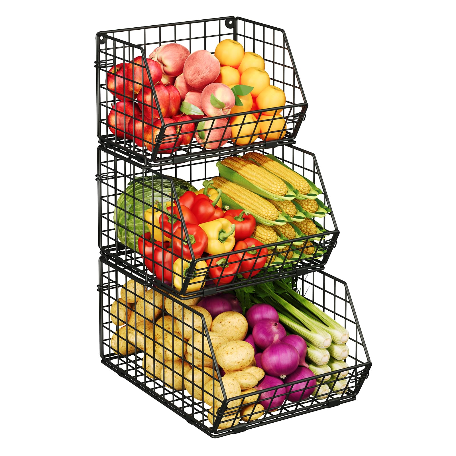 X-cosrack 3-Tier Stackable Wire Baskets for Pantry Organization and ...