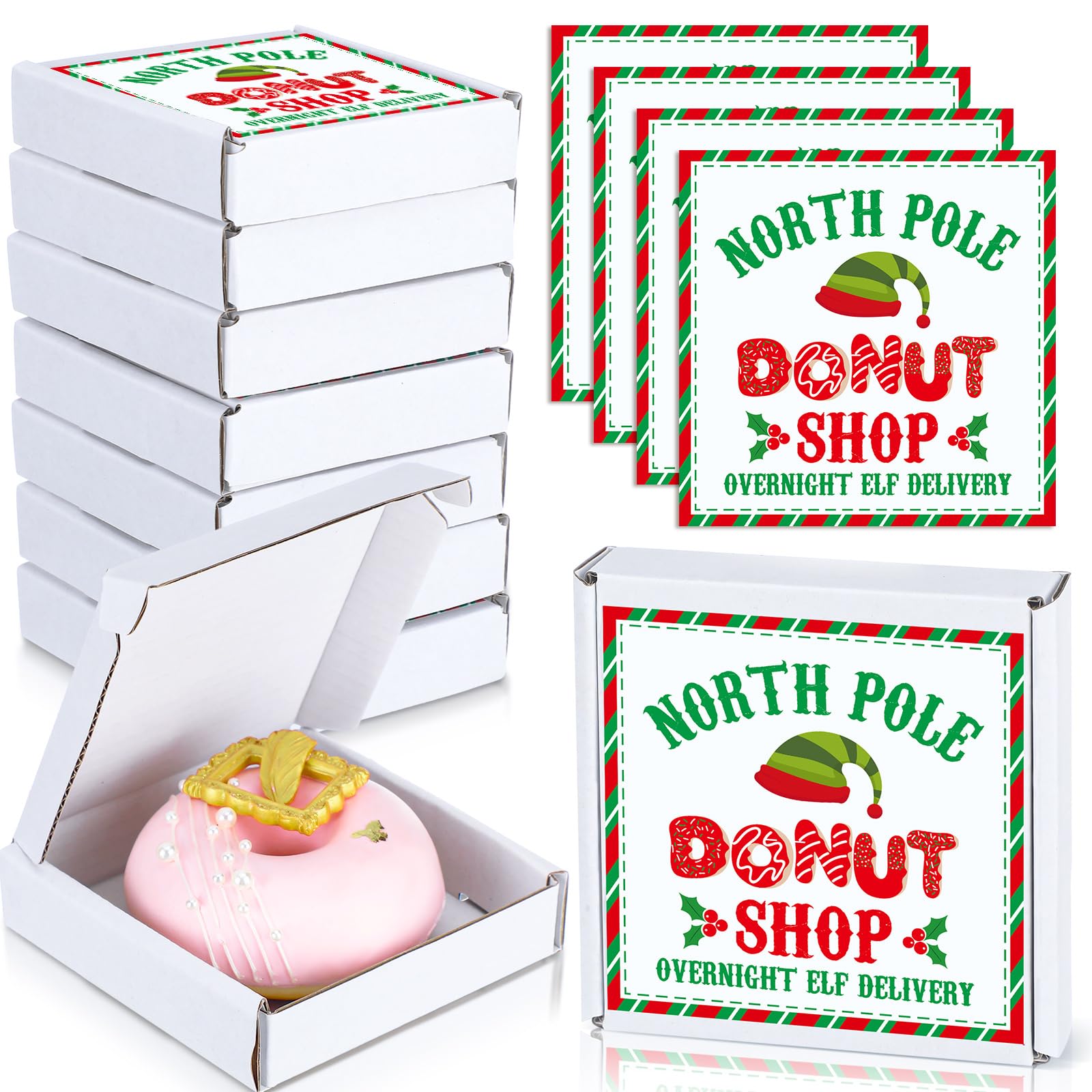 Tioncy 100 Pcs Christmas Mini Donut Boxes 3.54 x 3.54 x 0.78'' Pizza ...