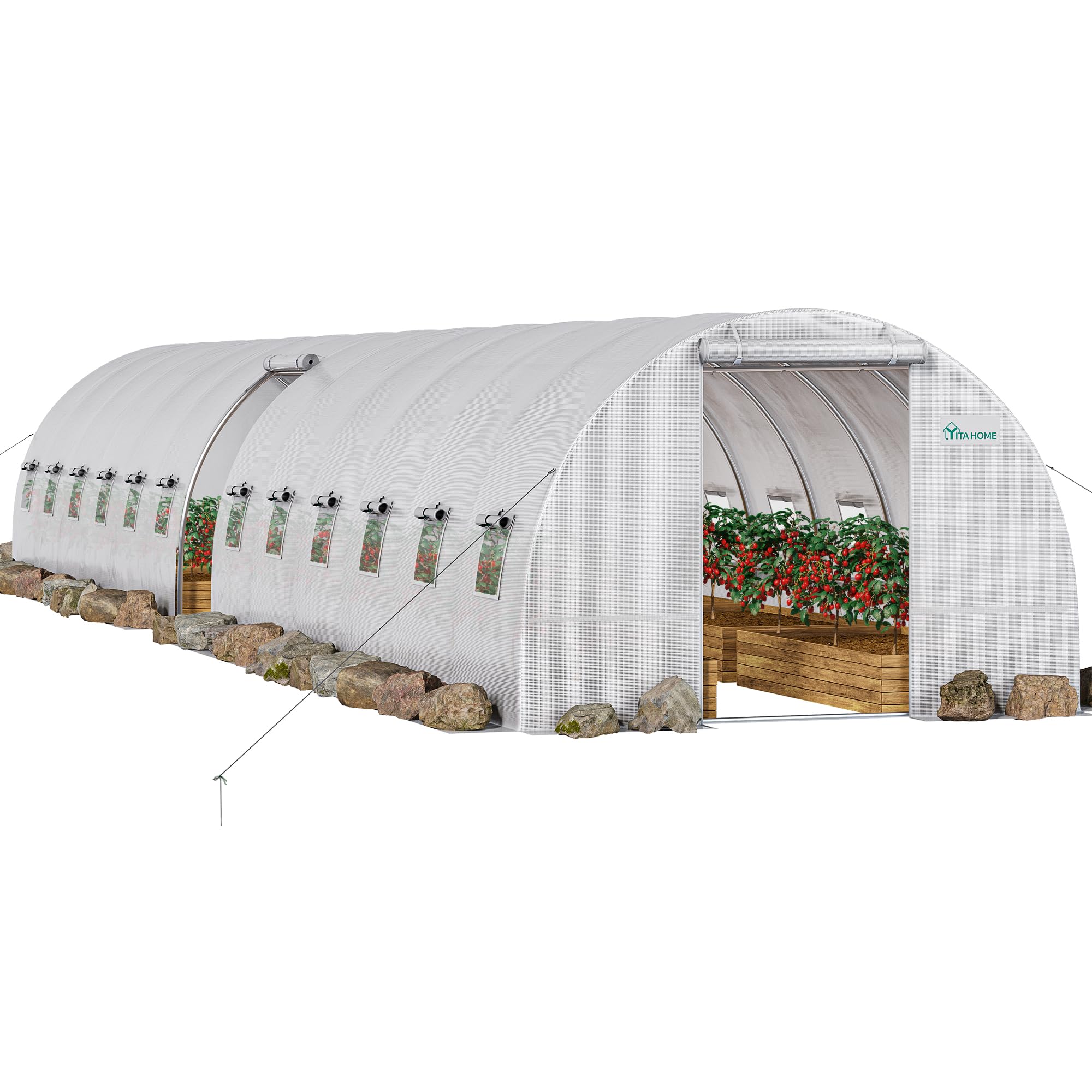 YITAHOME 44x10x7ft Greenhouse Extra Large Heavy Duty 4 Zipper Doors ...