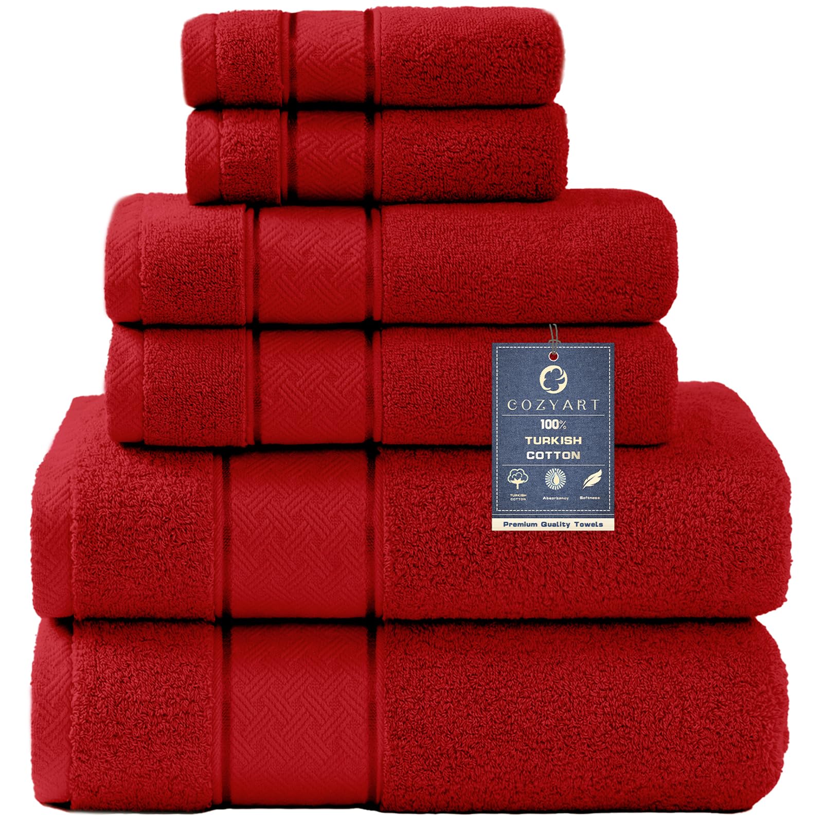 COZYART Red Bath Towels Set 6 Piece, Luxury 100% Turkish Cotton 650GSM ...
