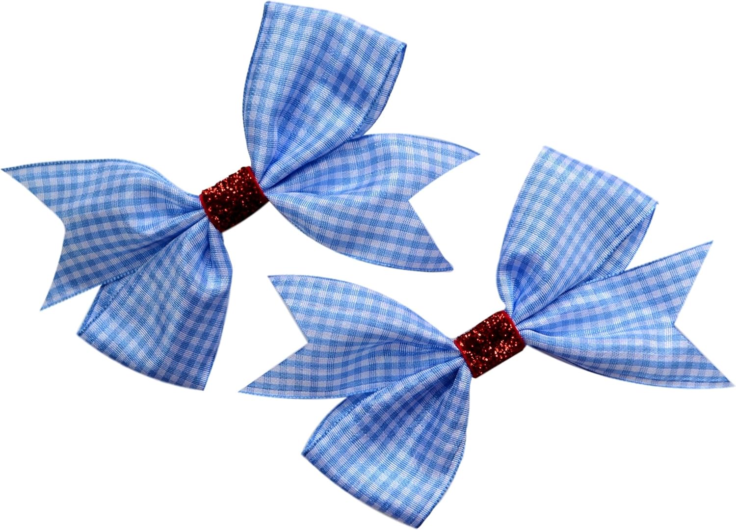 Dorothy Costume Hair Bow Set (2) Gingham Ribbon and Ruby Red Glitter ...