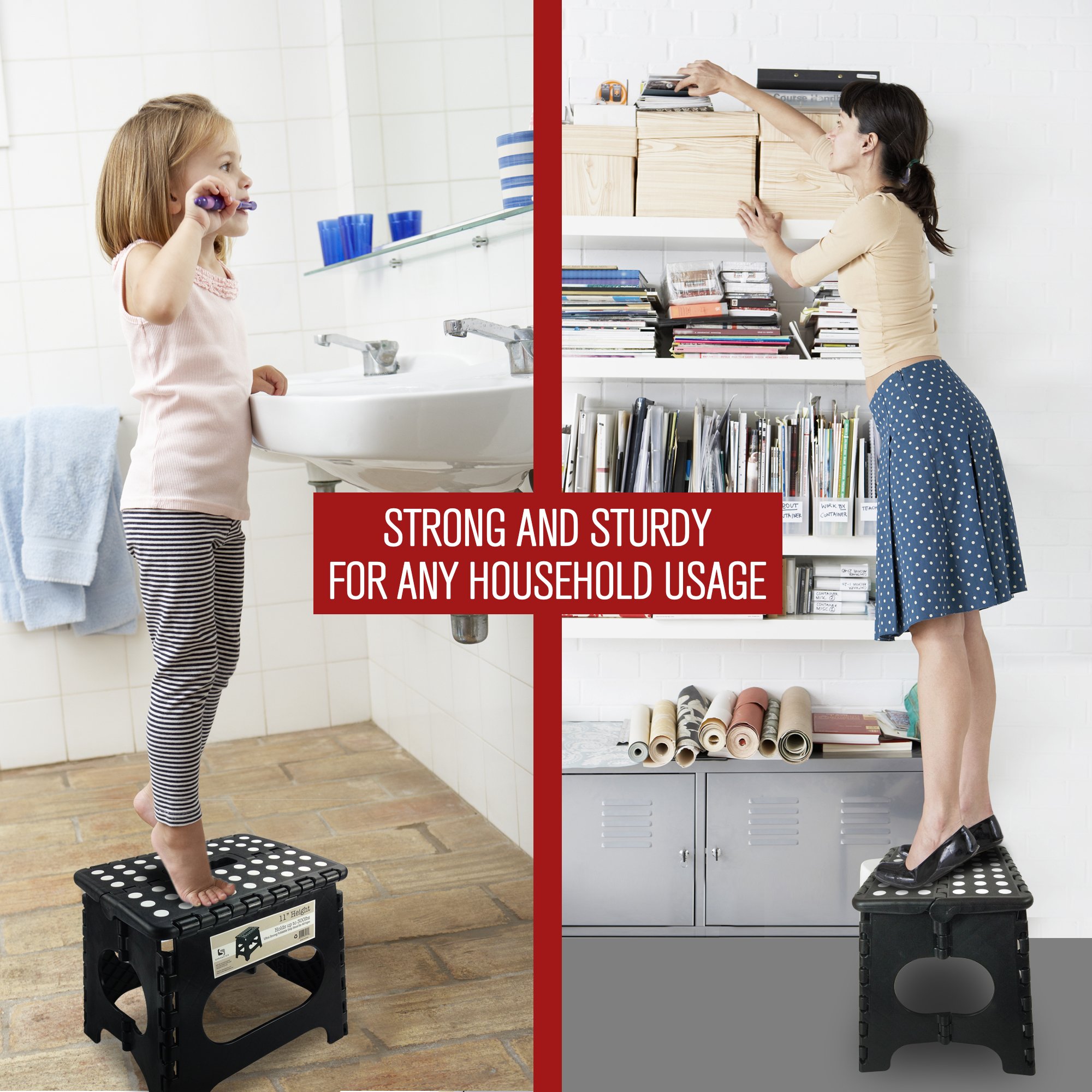 Spranster Super Strong Folding Step Stool - 11" - Sturdy Enough to Hold ...