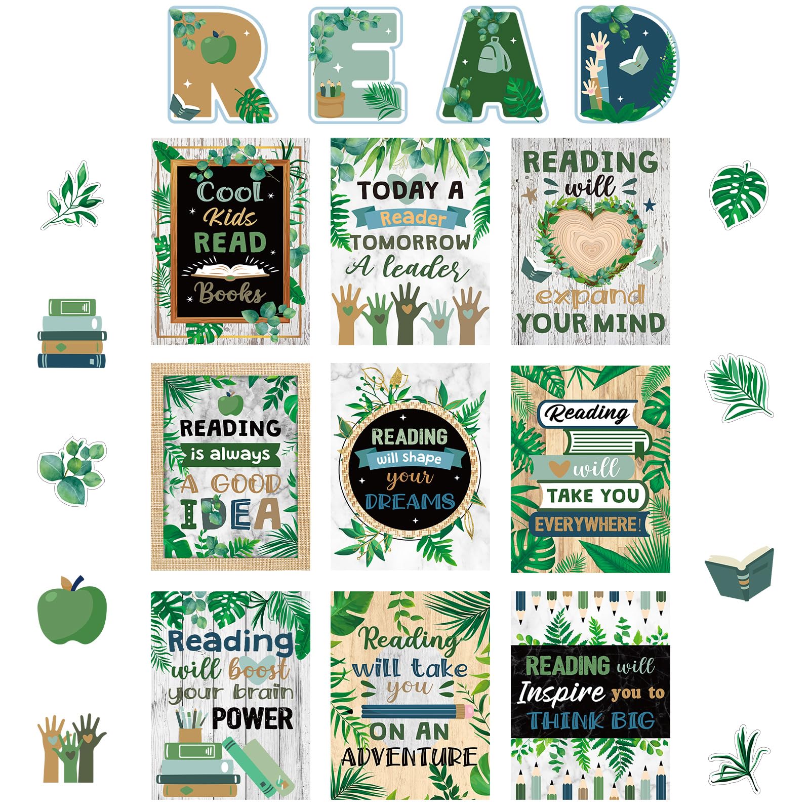 Zonon 45 PCS Reading Bulletin Board Poster Eucalyptus Classroom ...