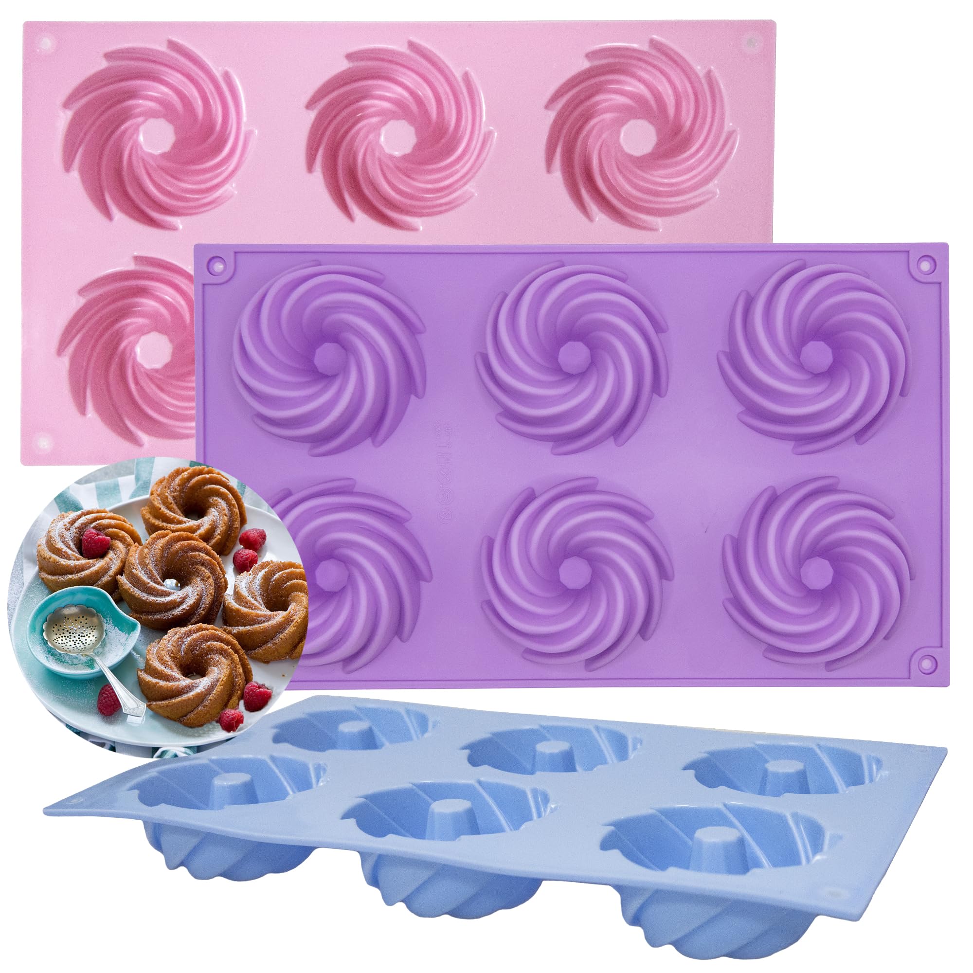 SmartKitch Mini Bundt Cake Pan 3pcs Silicone Fluted Tube Cake Pans ...