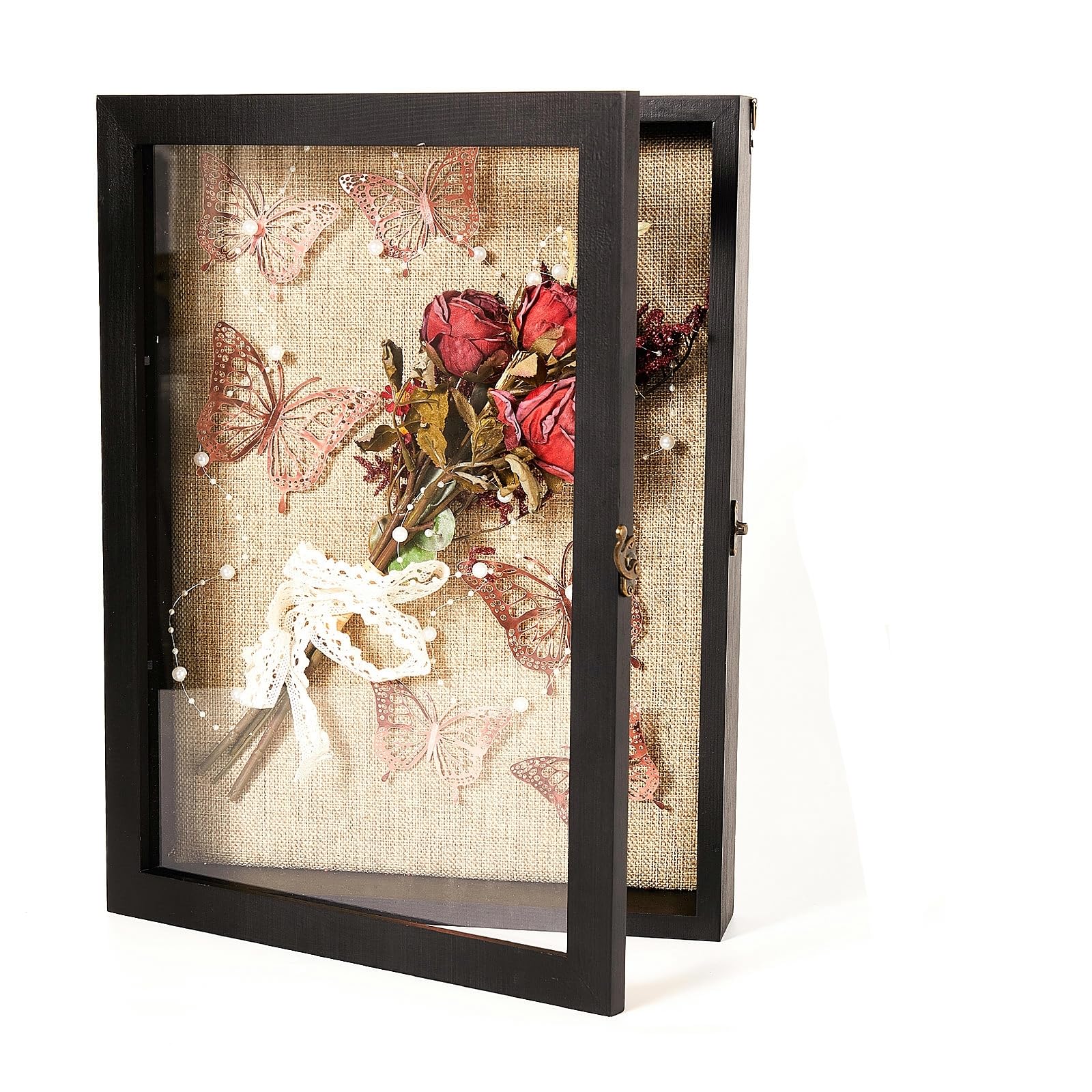 Large Shadow Box Frame 12x16 Inches with Artificial Red Rose, Butterfly ...