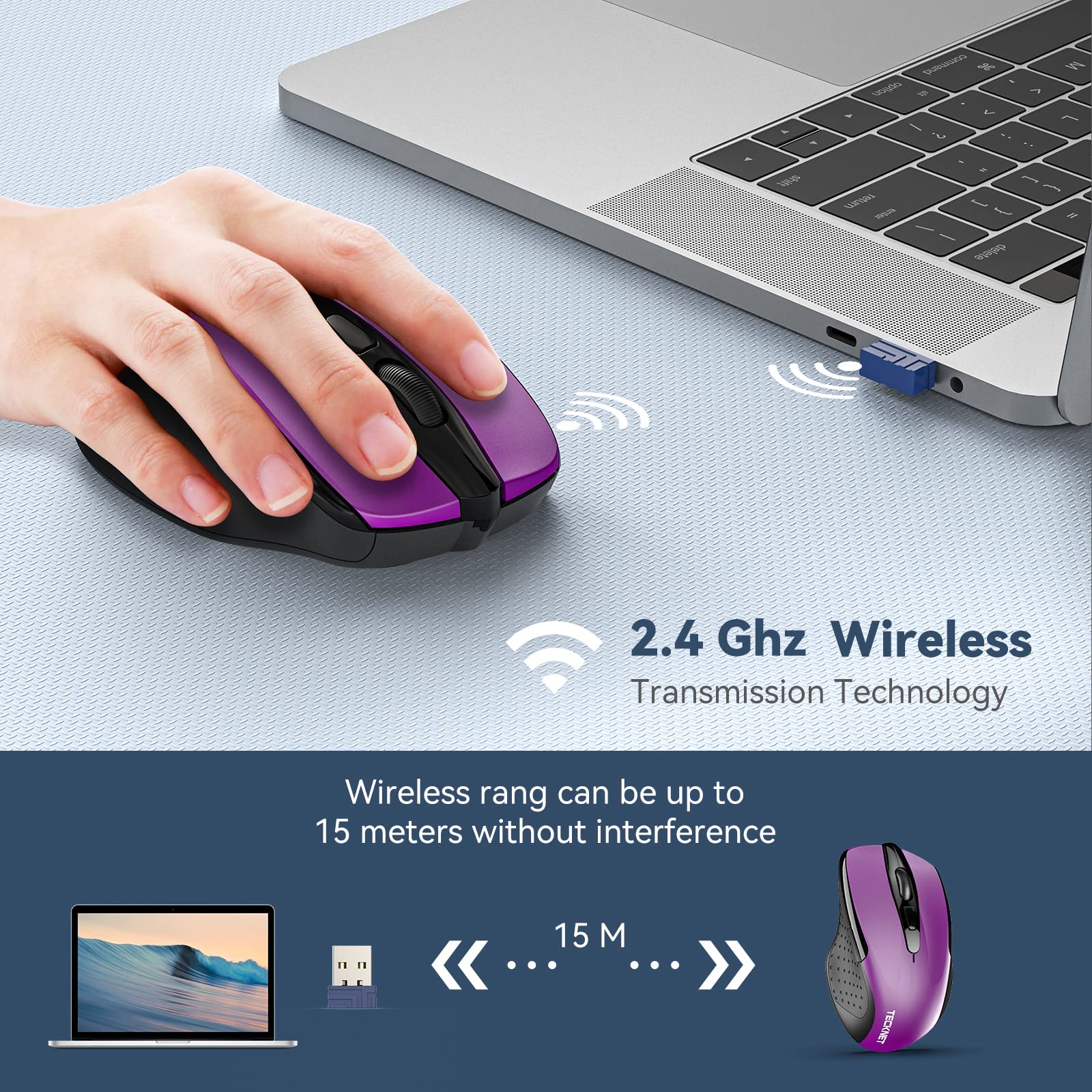 TECKNET Wireless Mouse, 2.4G Ergonomic Optical Mouse, Computer Mouse ...