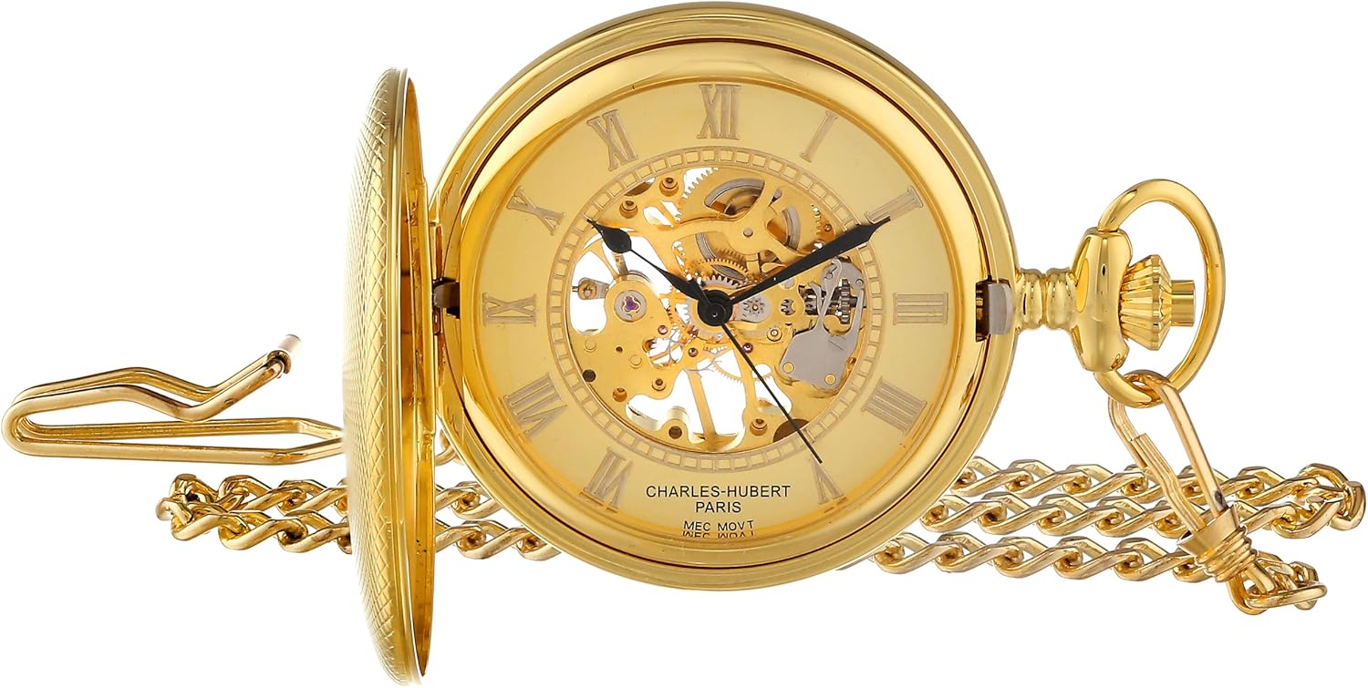Amazon.com: Charles Hubert 3861-G Gold-Plated Mechanical Pocket Watch ...