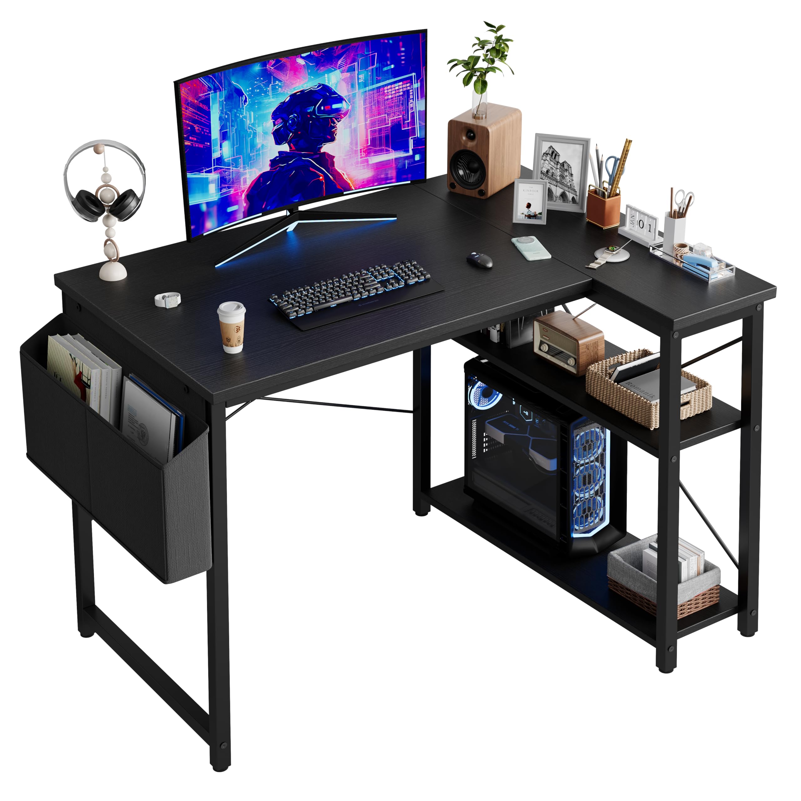 Grandder L Shaped Computer Desk with Reversible Shelves, 40 Inch Small ...