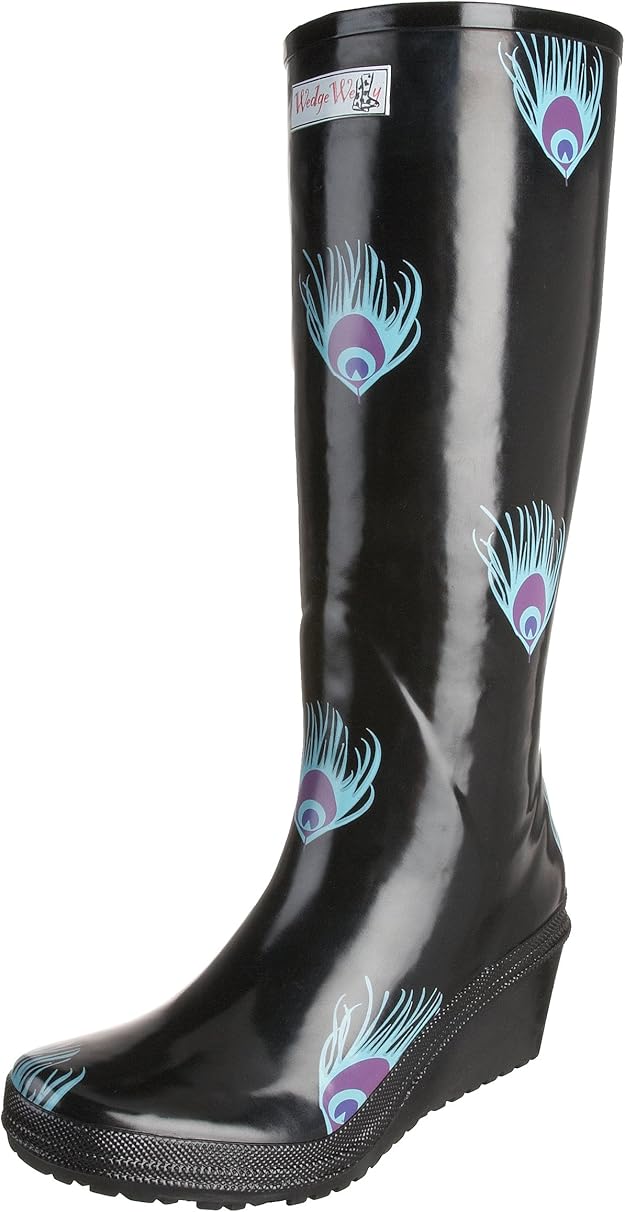 Amazon.com | Wedge Welly Women's Peacock Rubber Rain Boot, Peacock, 9 M ...