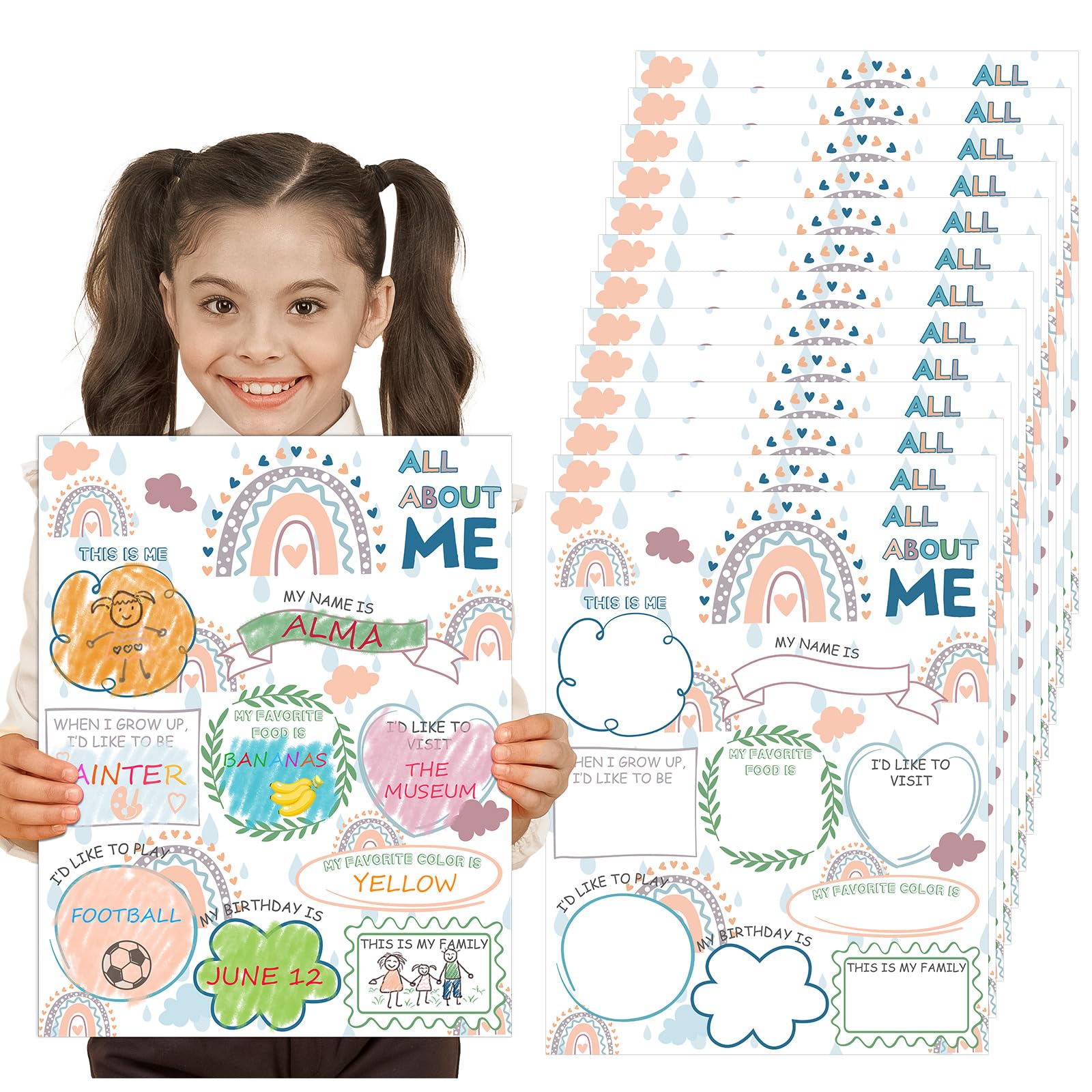 Mua Sherr 60 Pcs All About Me Posters Boho Student Introduction Poster ...