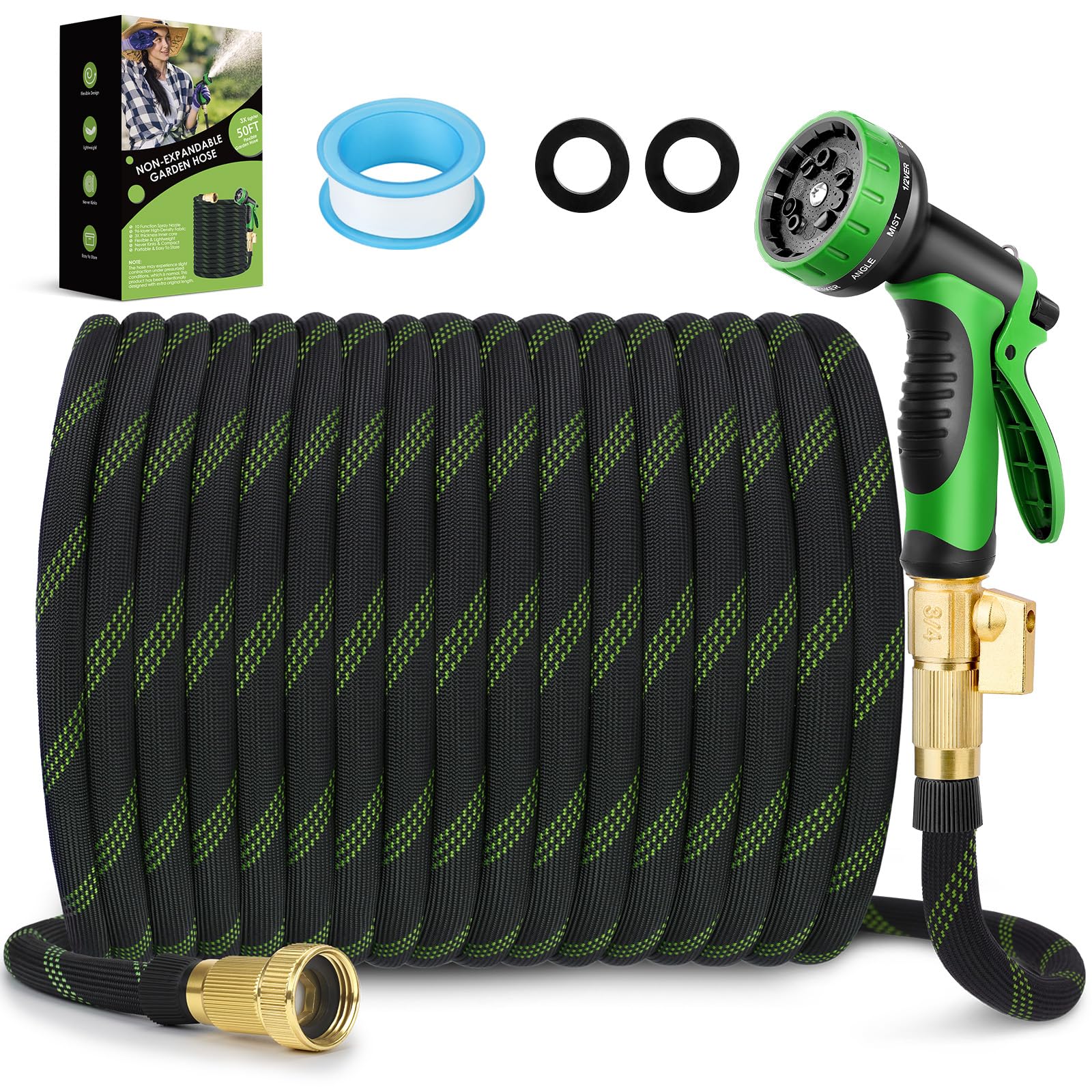 FlexiSolve Garden Hose 50 ft, NON-EXPANDABLE Ultra Lightweight & Super ...