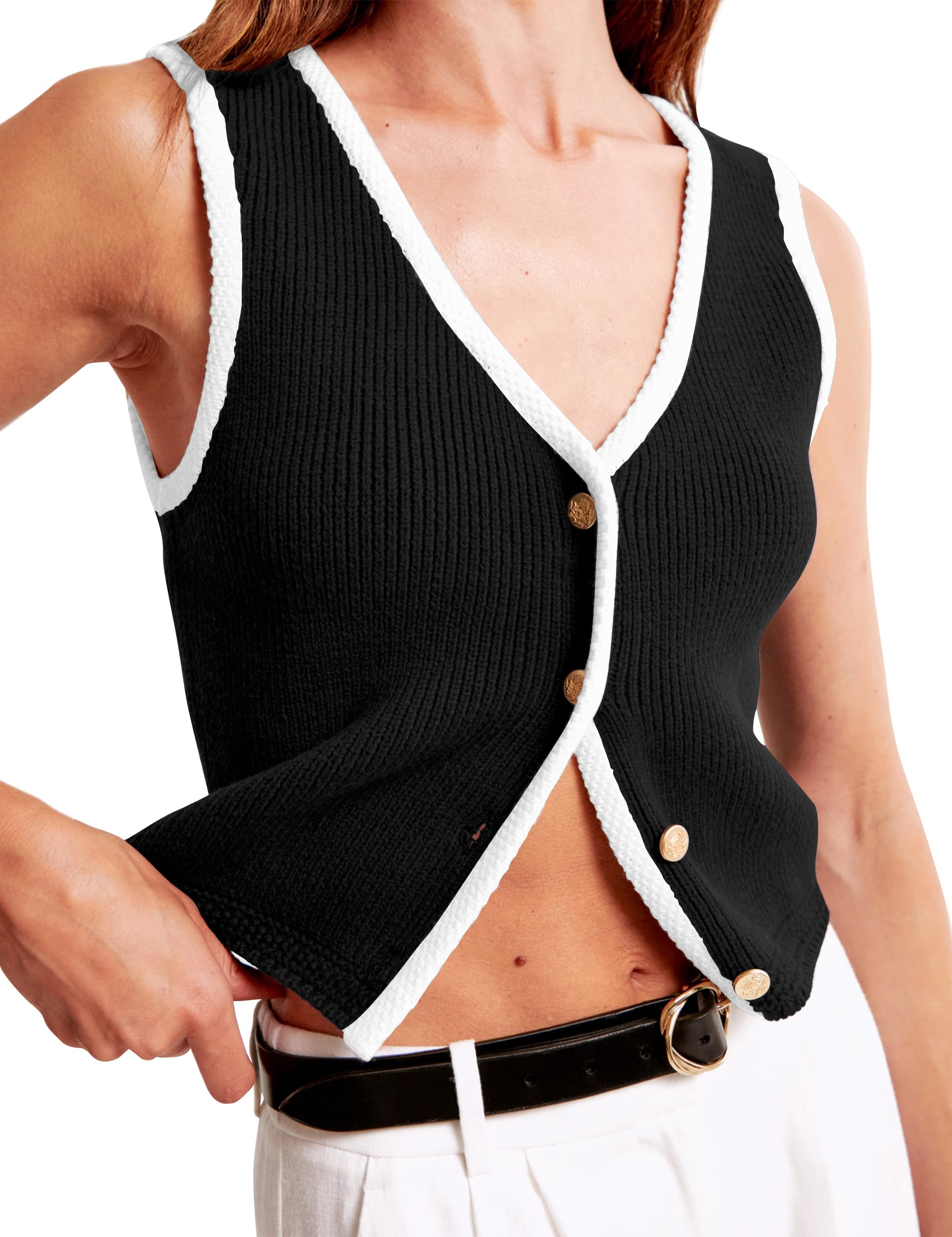 Anoumcy Button Up Sweater Vest for Women 2025 V Neck Sleeveless Tank ...