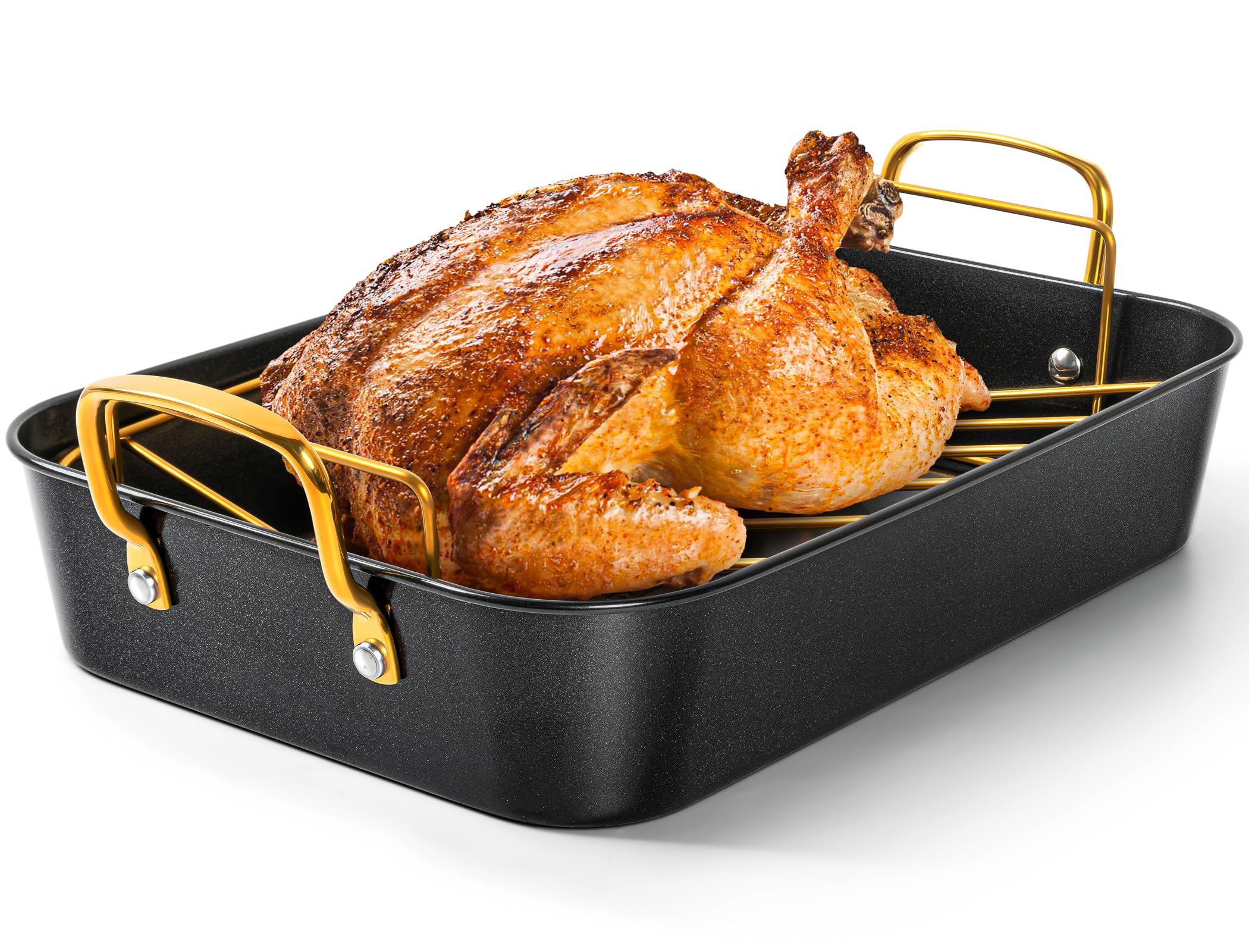 MICHELANGELO Roasting Pan with Rack, Carbon Steel Turkey Roasting Pan ...