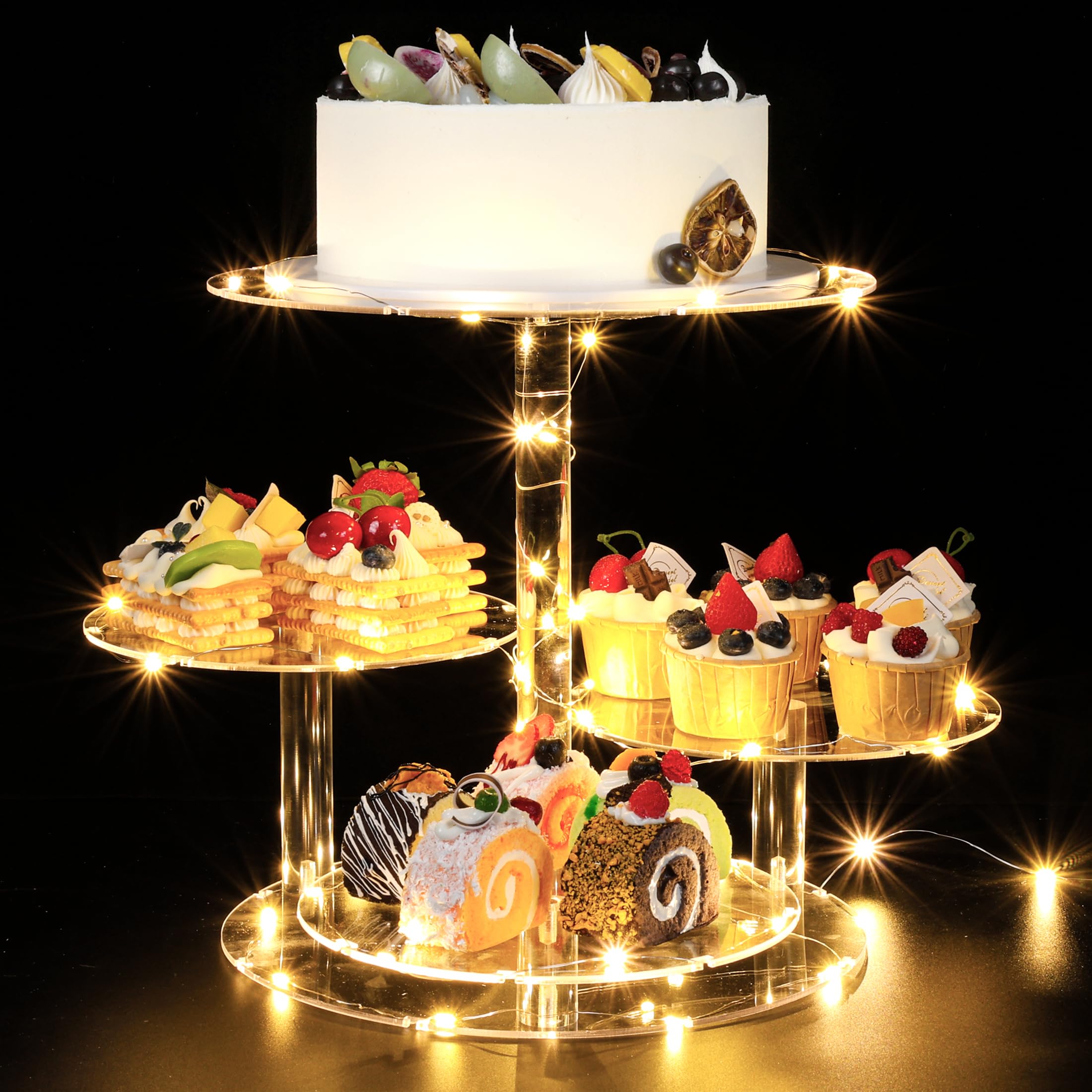 POMINEL 4 Tier Round Acrylic Cake Stand Cupcake Stand Tower Holder with ...