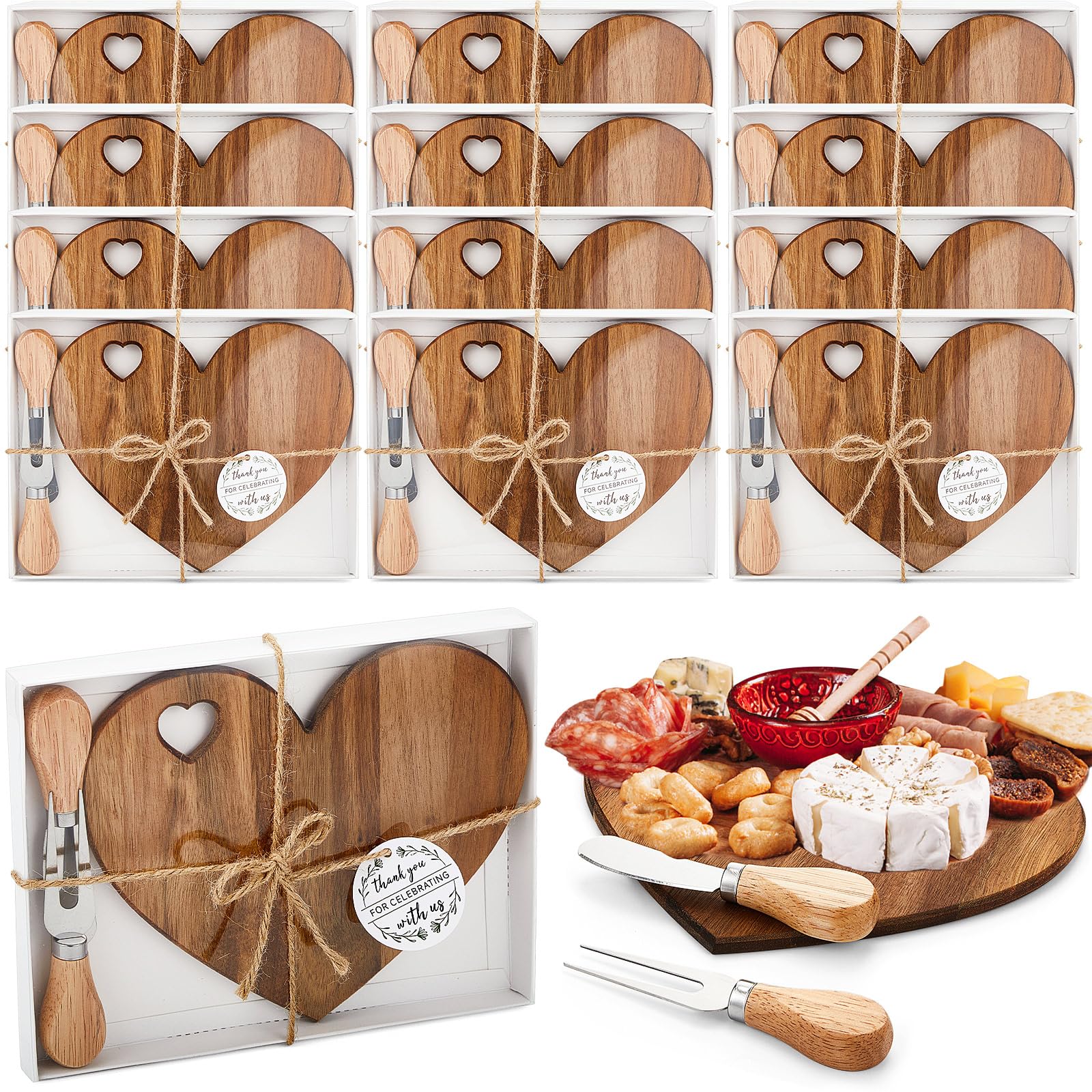 Patelai 12 Set Bridal Shower Favor Heart Cheese Board Cheese Knives ...