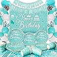Amazon.com: Teal Birthday Party Supplies Serves 16 Teal and Silver ...
