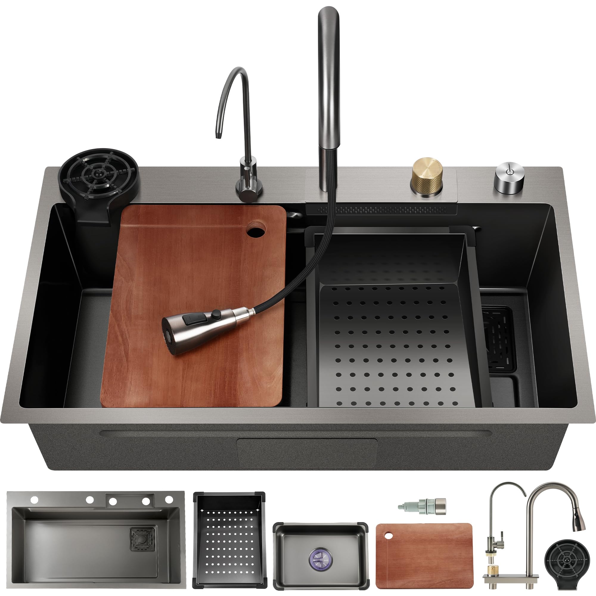 Rengue 32''x18'' Waterfall Kitchen Sink, Drop In Kitchen Sink Single ...