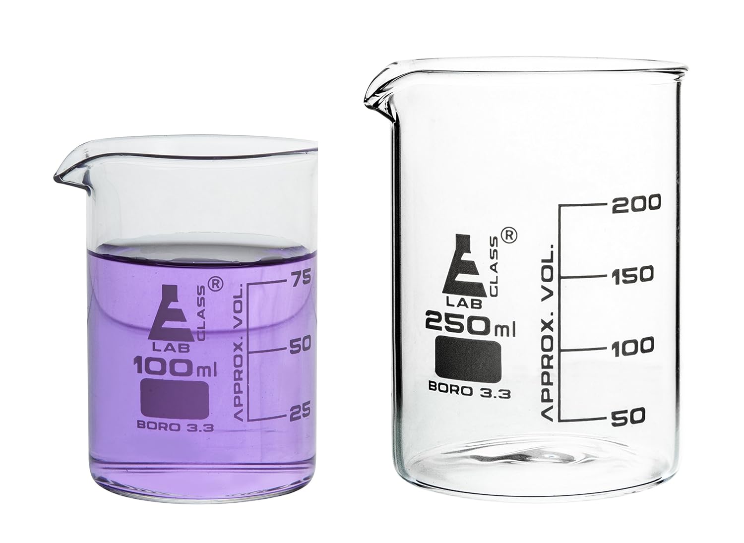 LabGlass by EISCO - Beaker - 100 ml & 250 ml, Low Form, Borosilicate ...