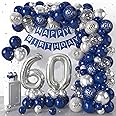 Amazon.com: 60th Birthday Decorations Navy Blue Silver,60th Balloon Garland with Number 60 foil ...