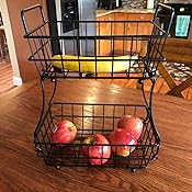 Amazon.com: TomCare 2-Tier Fruit Basket Metal Fruit Bowl Bread Baskets ...