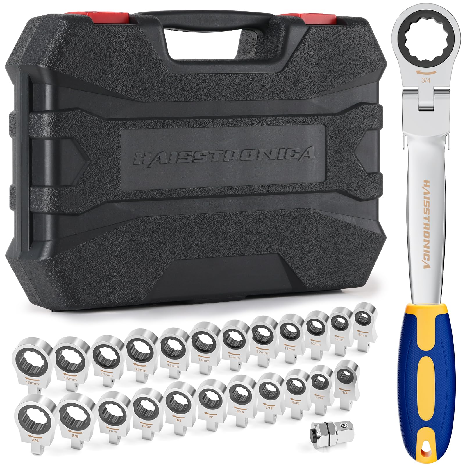 haisstronica 24 in 1 Interchangeable Heads Ratchet Wrench Set with 3/8 ...