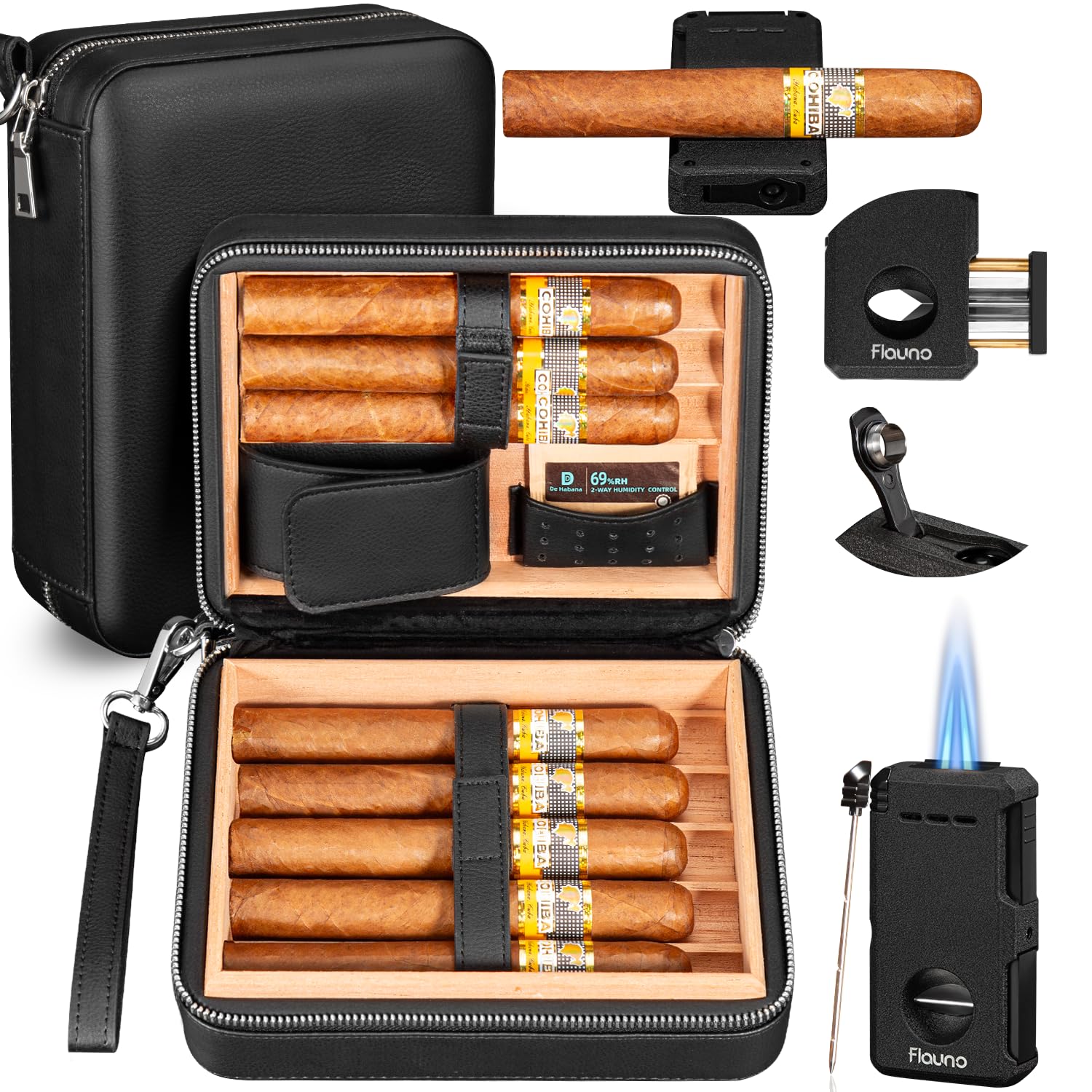 Mua Travel Cigar Humidor with 5-in-1 Cigar Lighter, Cedar Wood Lining ...