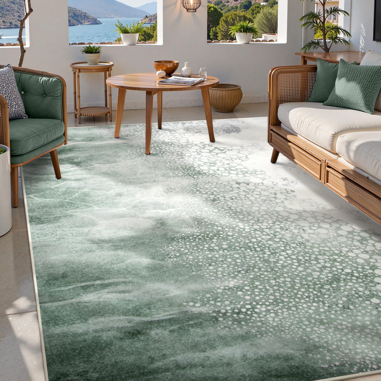 Moynesa Washable Area Rugs, Green 9x12 Living Room Rug, Abstract Non ...