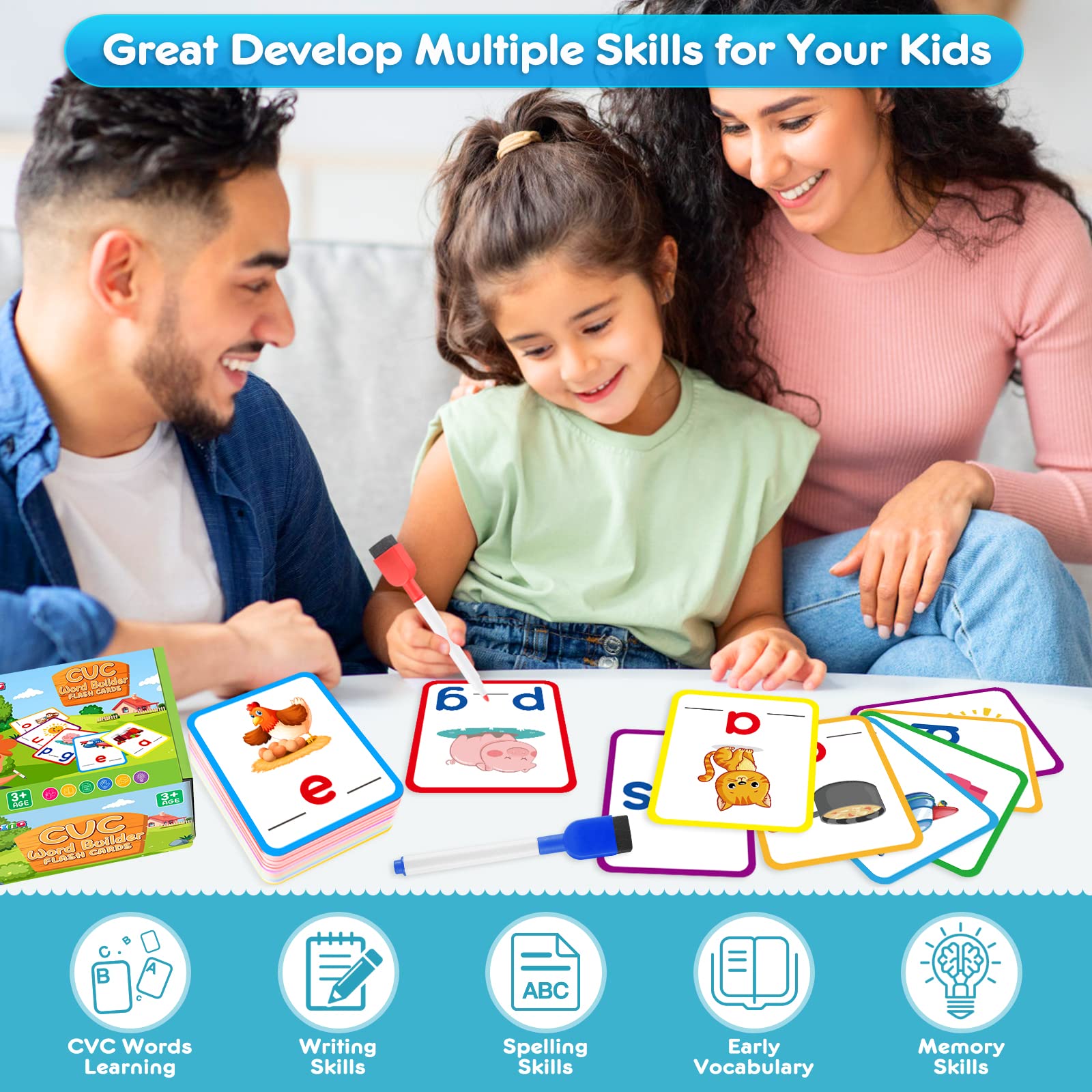 Mua Short Vowel Spelling Flashcards, CVC Sight Words Handwriting Cards ...