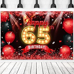 Amazon.com: Happy 65th Birthday Banner Backdrop Red and Black 65 Years Old Background Bday ...