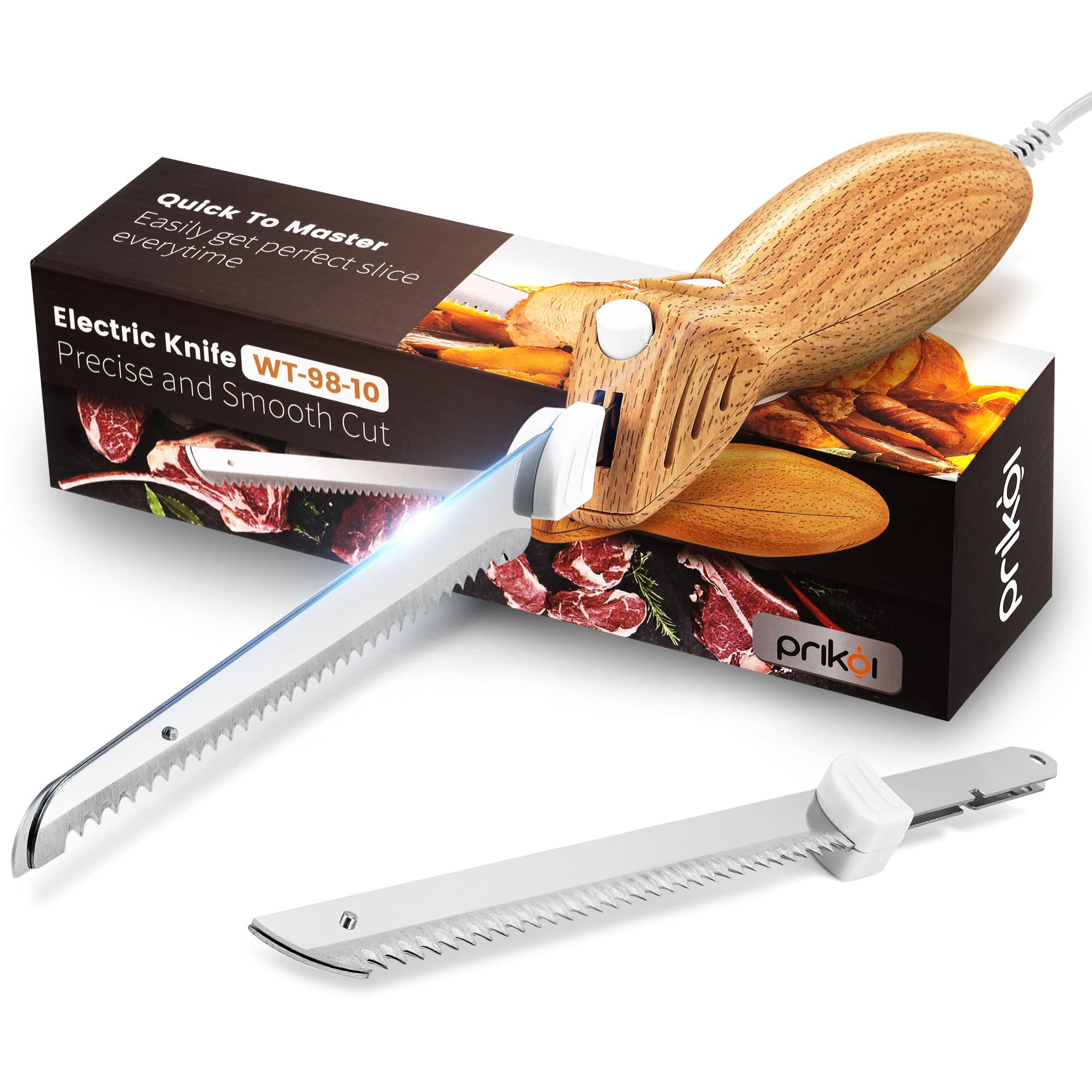 Prikoi Electric Knife - Easy-Slice Serrated Edge Blades Carving Set for ...